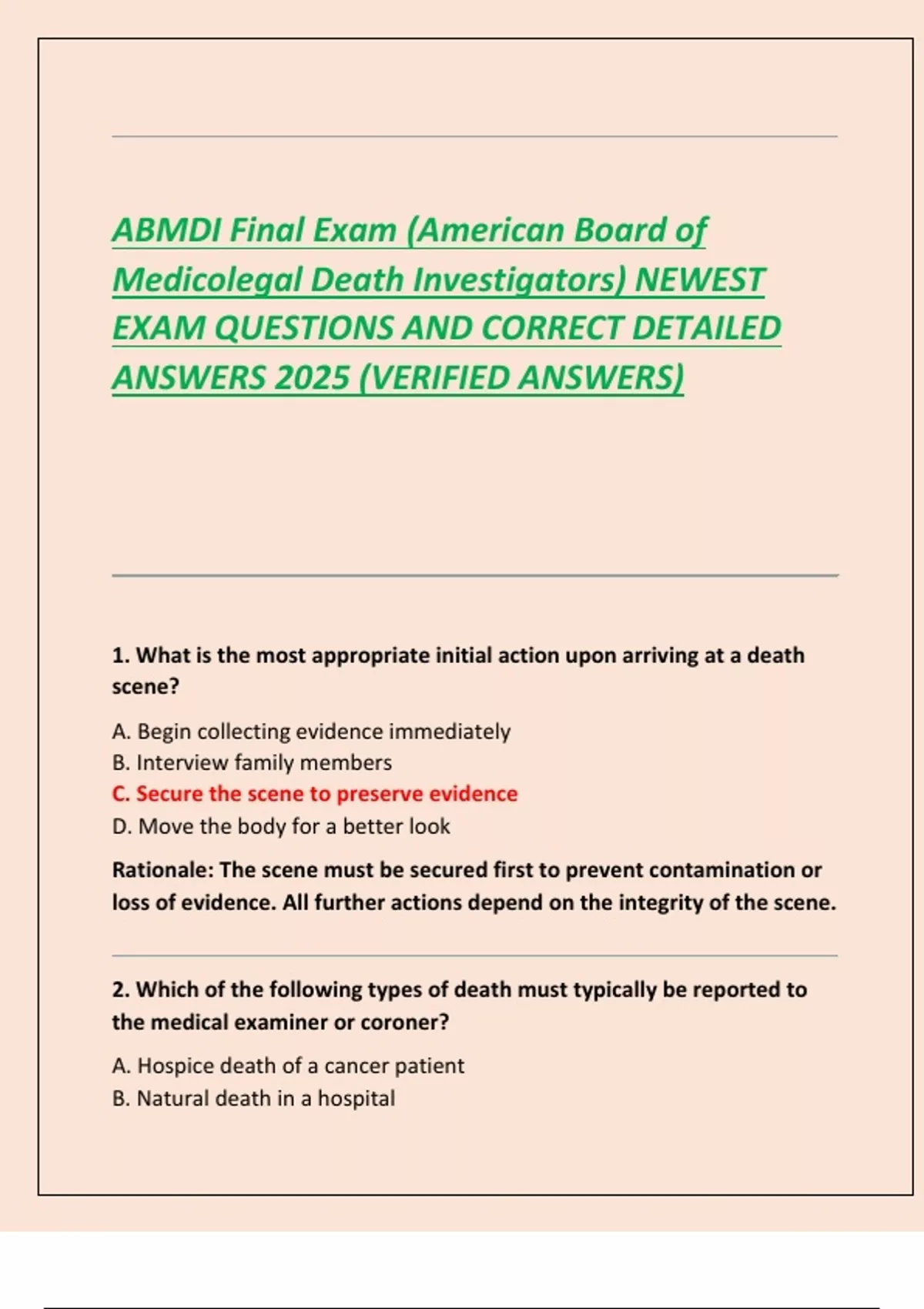 ABMDI Final Exam (American Board of Medicolegal Death Investigators ...