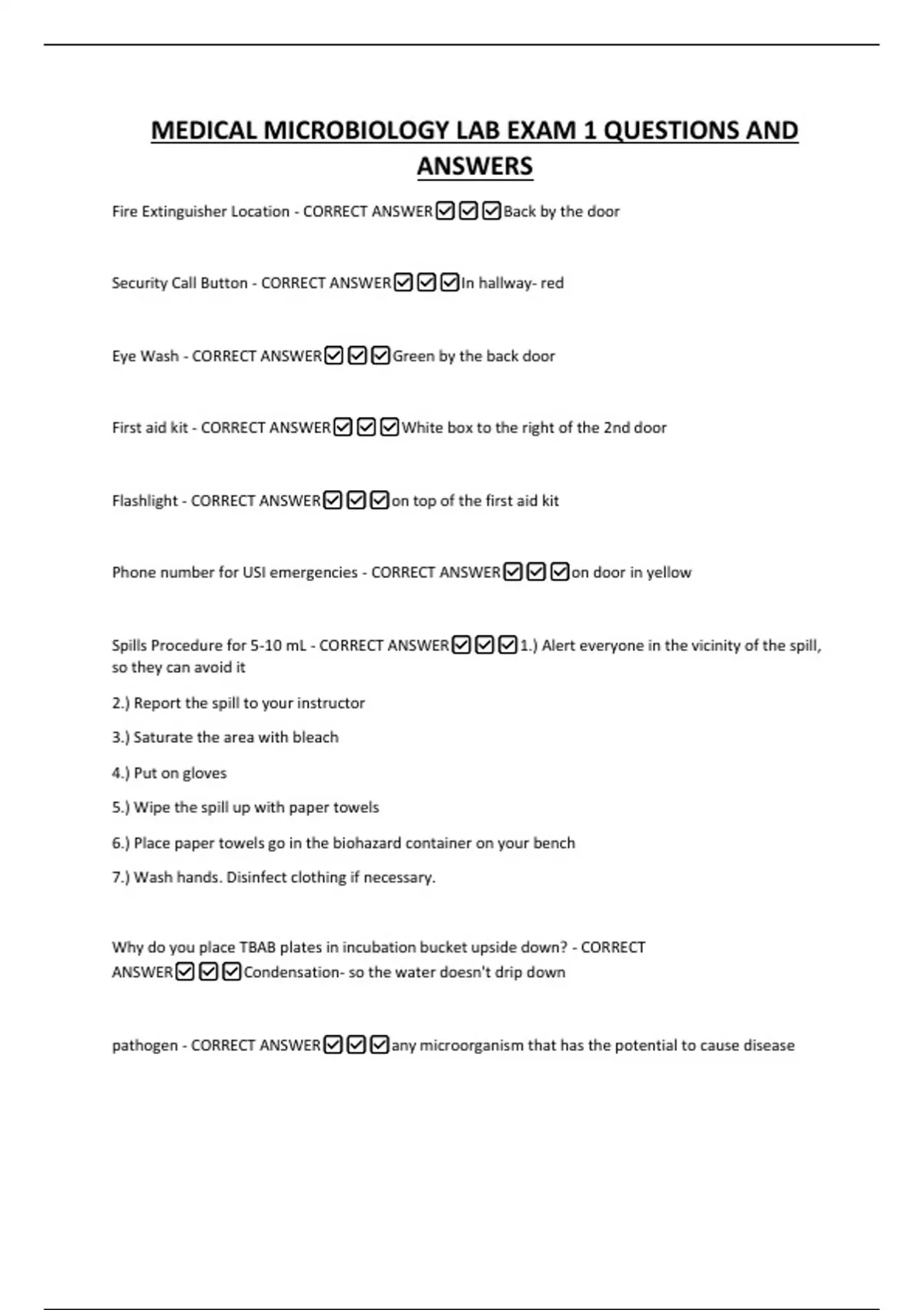 MEDICAL MICROBIOLOGY LAB EXAM 1 QUESTIONS AND ANSWERS - MEDICAL ...
