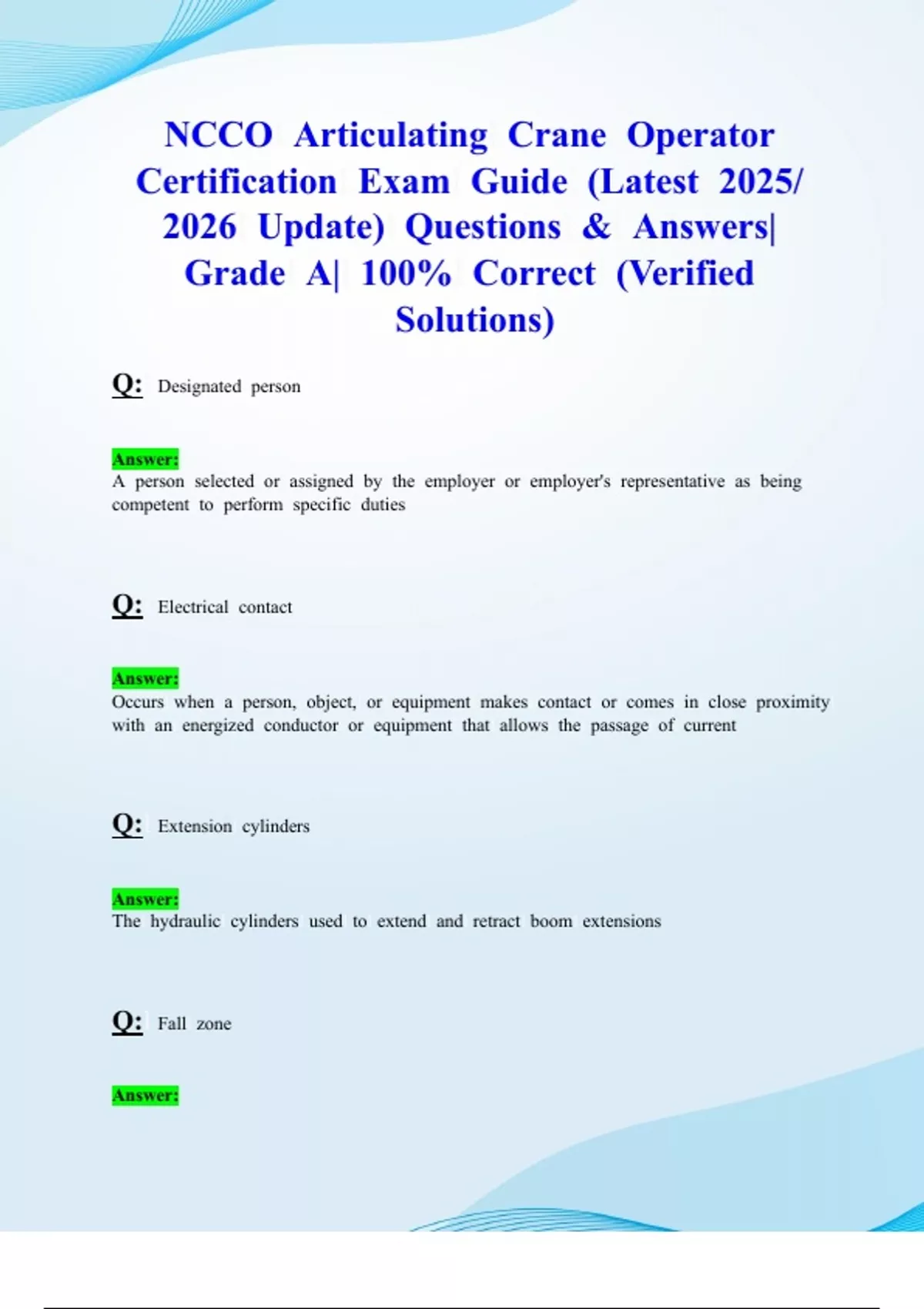 NCCO Articulating Crane Operator Certification Exam Guide (Latest 2025/ ...