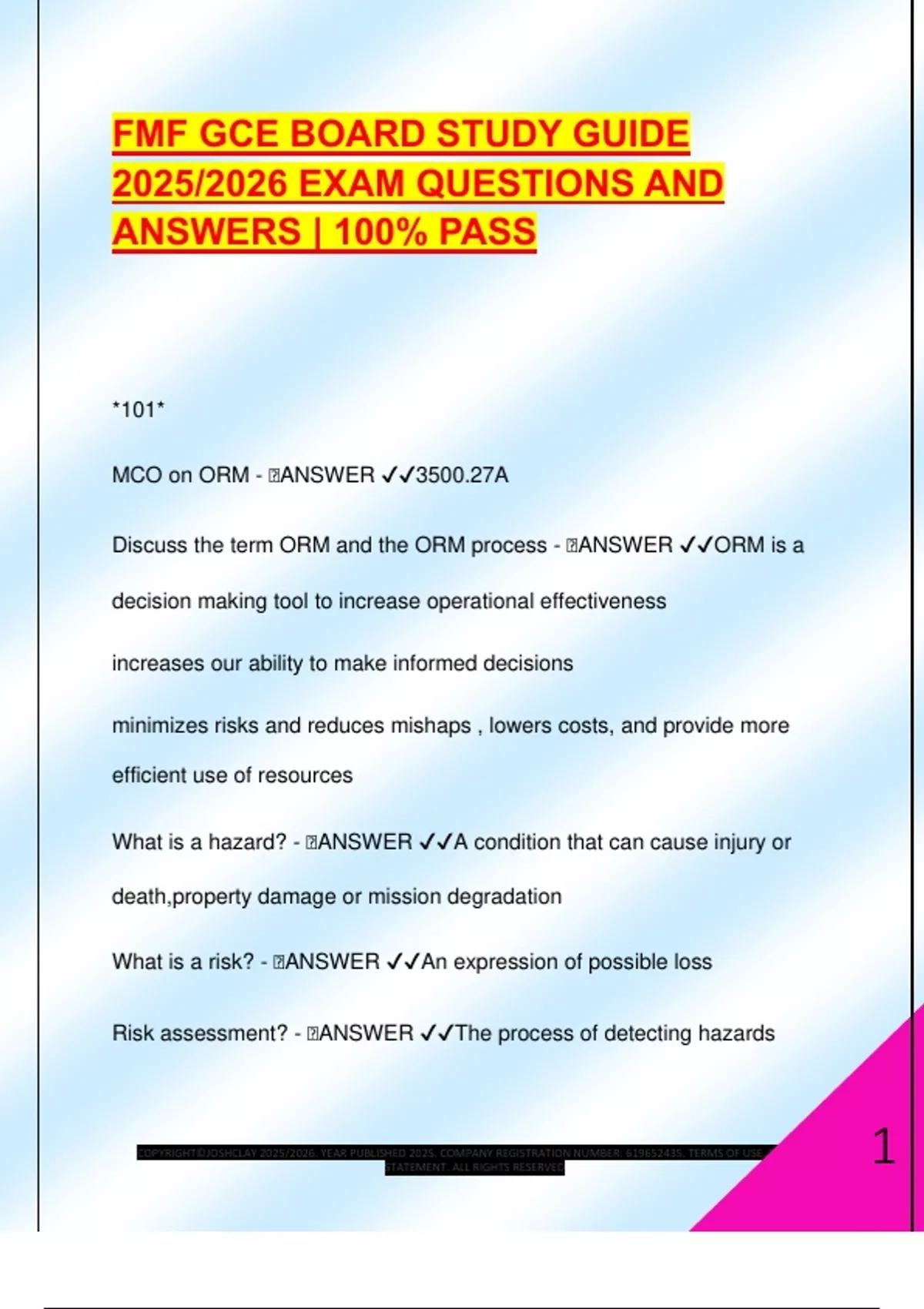 FMF GCE BOARD STUDY GUIDE 2025/2026 EXAM QUESTIONS AND ANSWERS | 100% ...