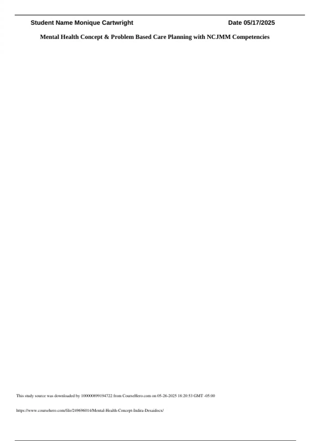 NUR 1033C | Mental Health Concept- Indira Desai (Answered) Summer 2025 ...