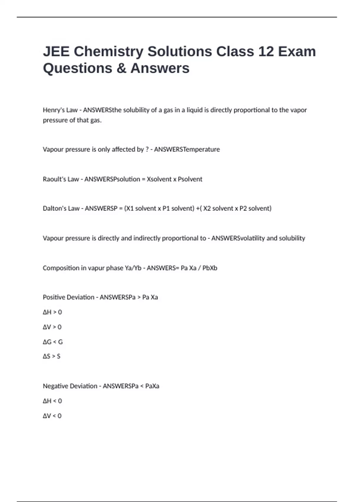 JEE Chemistry Solutions Class 12 Exam Questions & Answers - JEE ...