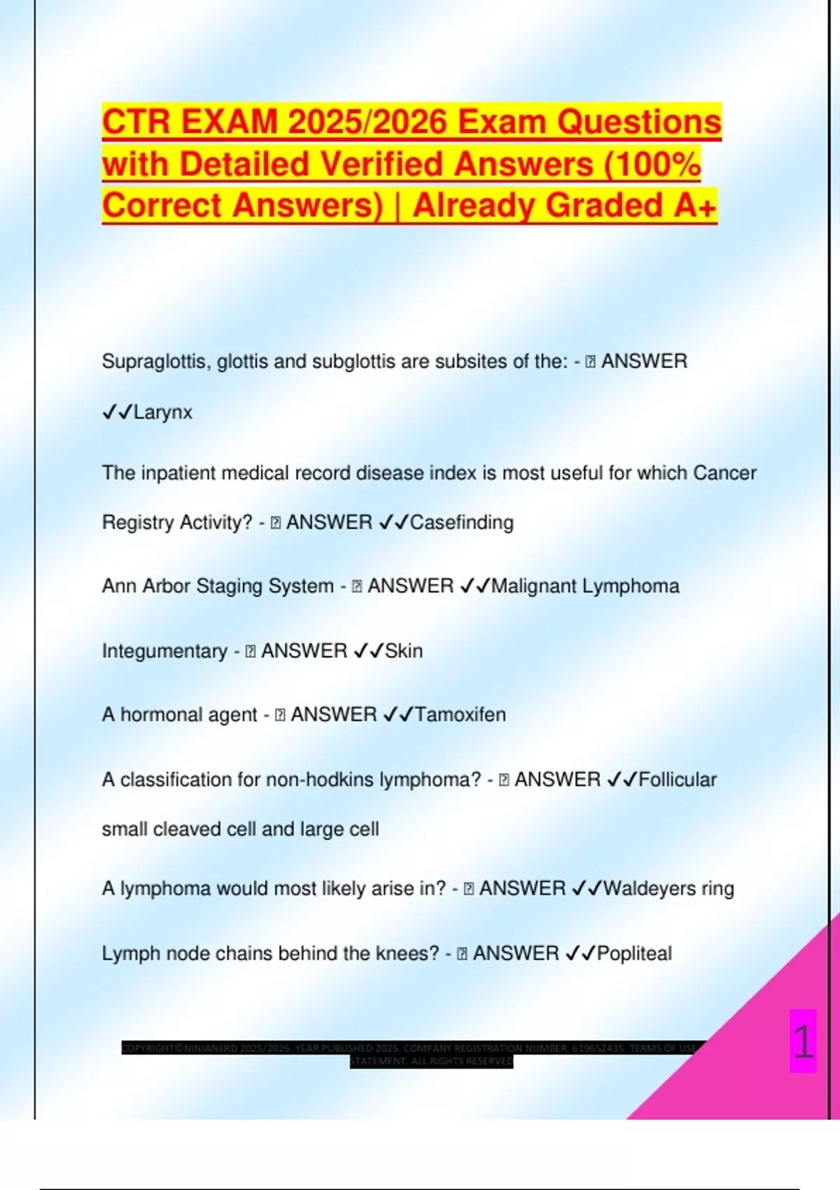 CTR EXAM 2025/2026 Exam Questions with Detailed Verified Answers (100% ...
