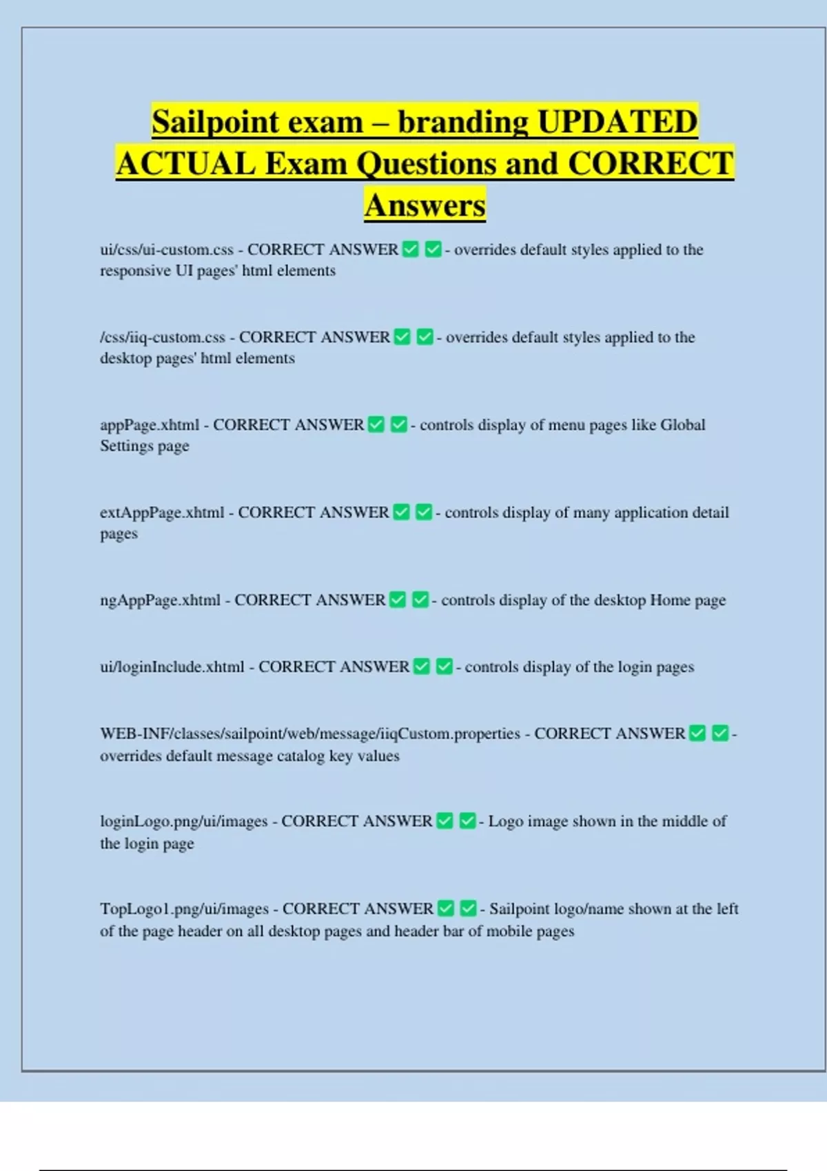 Sail point Bundled Exam Questions WITH CORRECT Answers - Stuvia US