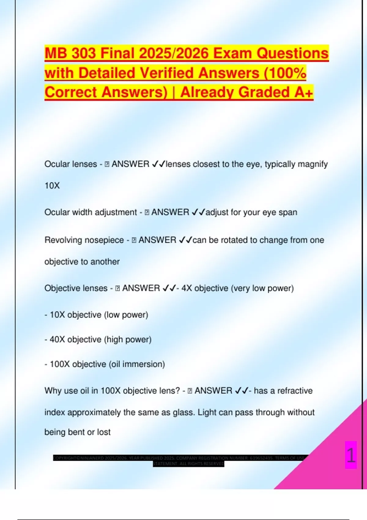 MB 303 Final 2025/2026 Exam Questions with Detailed Verified Answers (100% Correct Answers ...