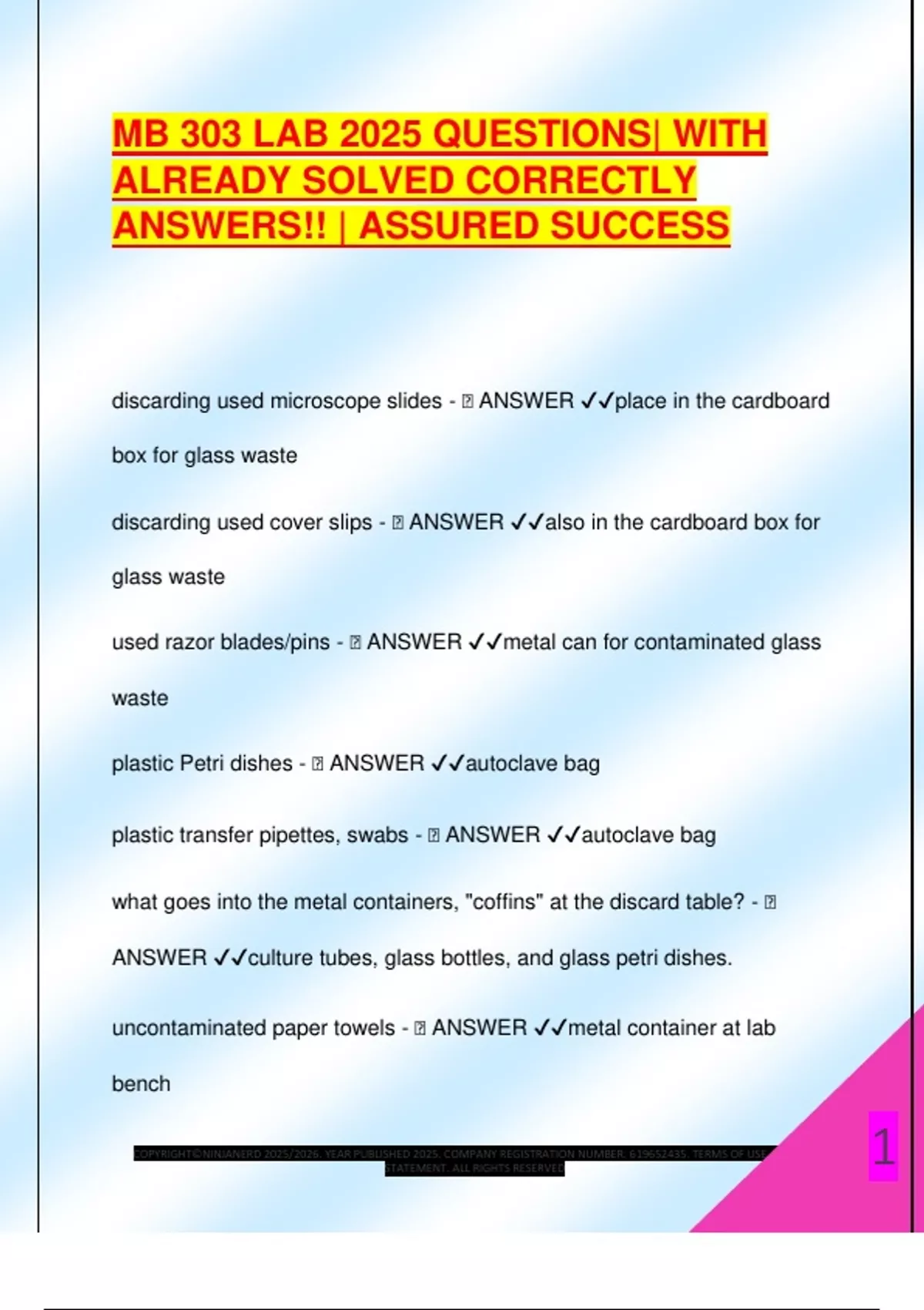 MB 303 LAB 2025 QUESTIONS| WITH ALREADY SOLVED CORRECTLY ANSWERS!! | ASSURED SUCCESS - MB 303 ...