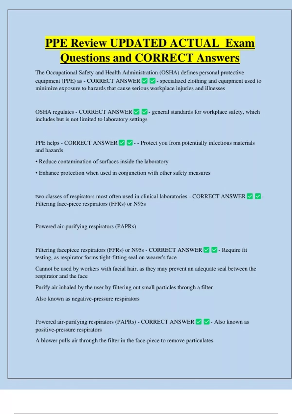 PPE Bundled Exam Questions WITH CORRECT Answers - Stuvia US