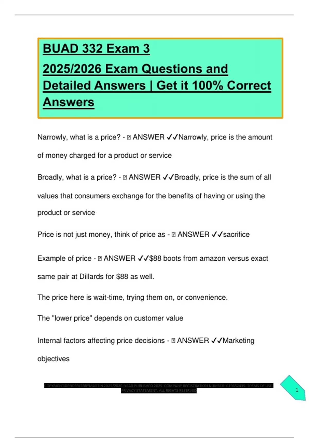 BUAD 332 Exam 3 2025/2026 Exam Questions and Detailed Answers | Get it 100% Correct Answers ...