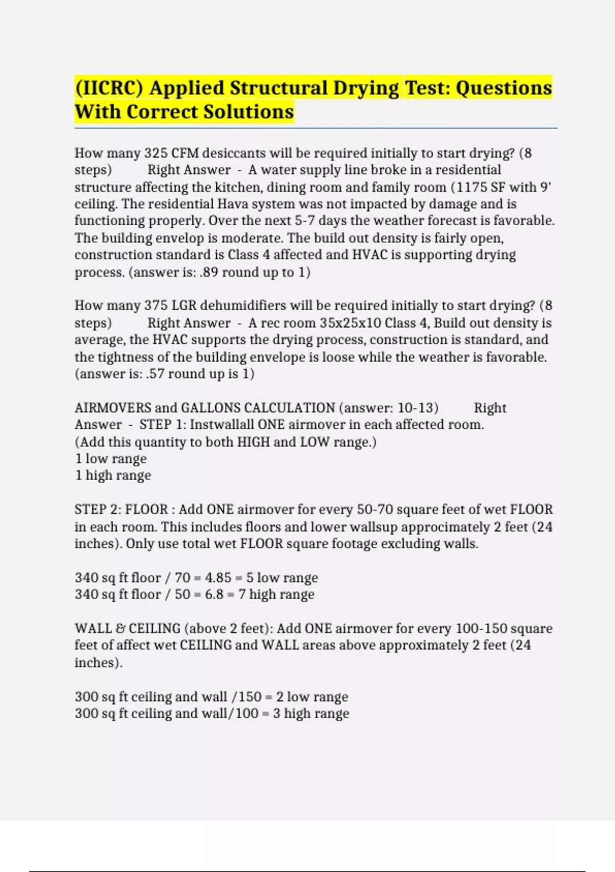 (IICRC) Applied Structural Drying Test: Questions With Correct ...