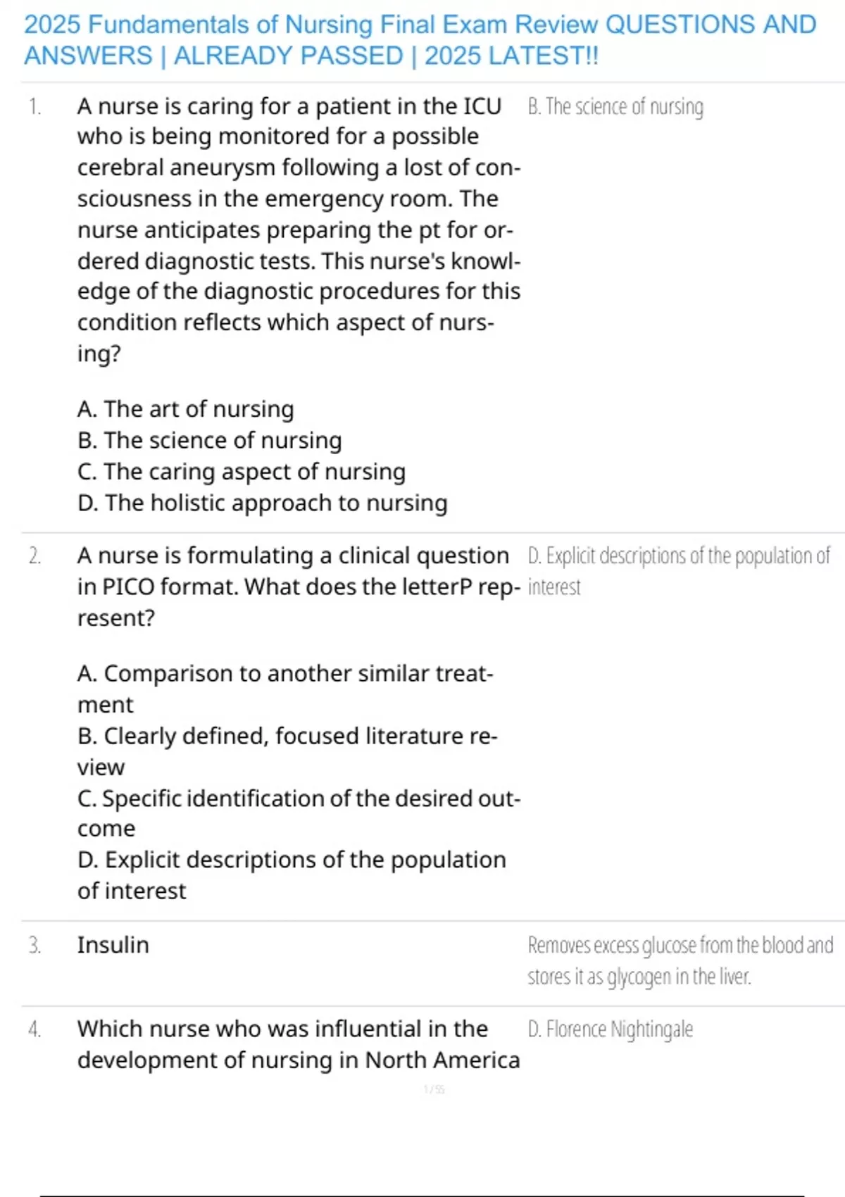 2025 Fundamentals of Nursing Final Exam Review QUESTIONS AND ANSWERS ...