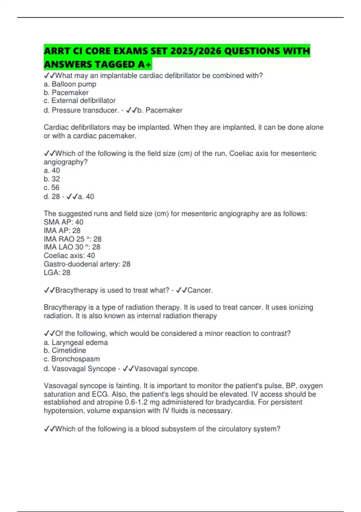 ARRT CI CORE EXAMS SET 2025/2026 QUESTIONS WITH ANSWERS TAGGED A+ ...