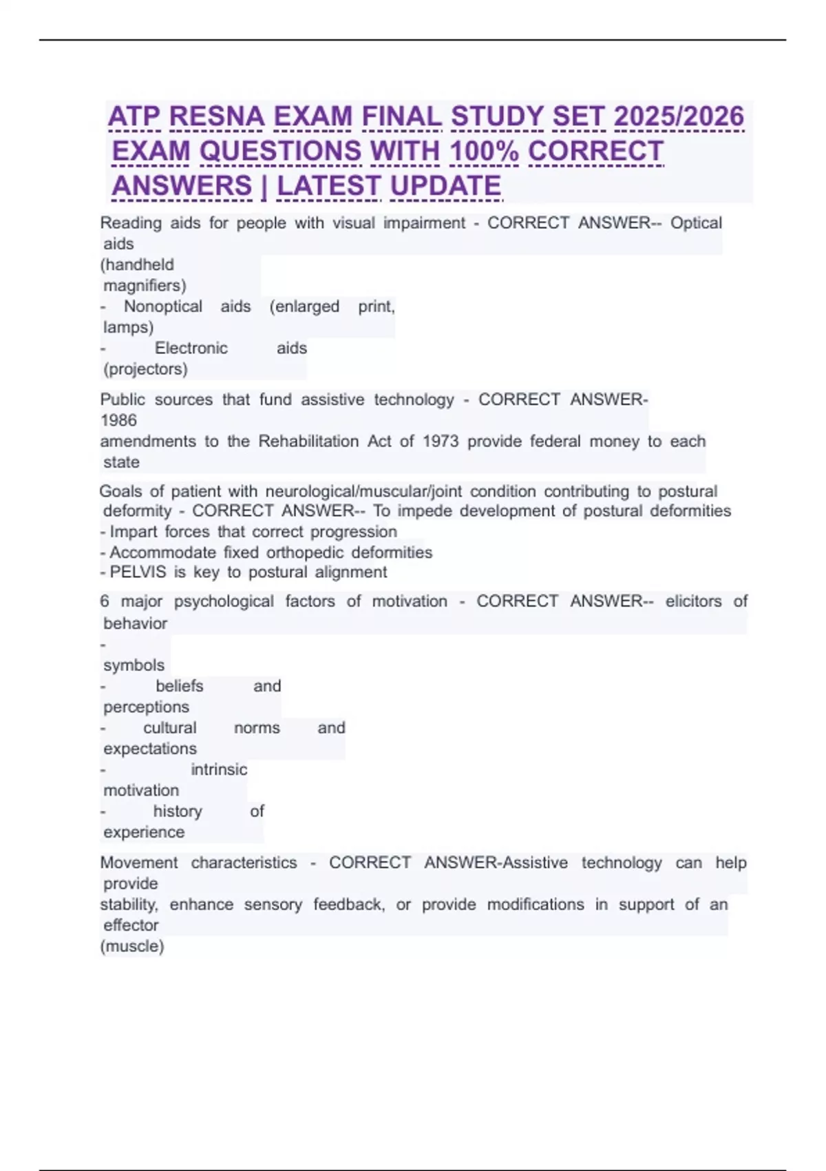 ATP RESNA Exam Final Study Set 2025/2026 exam questions with 100% ...