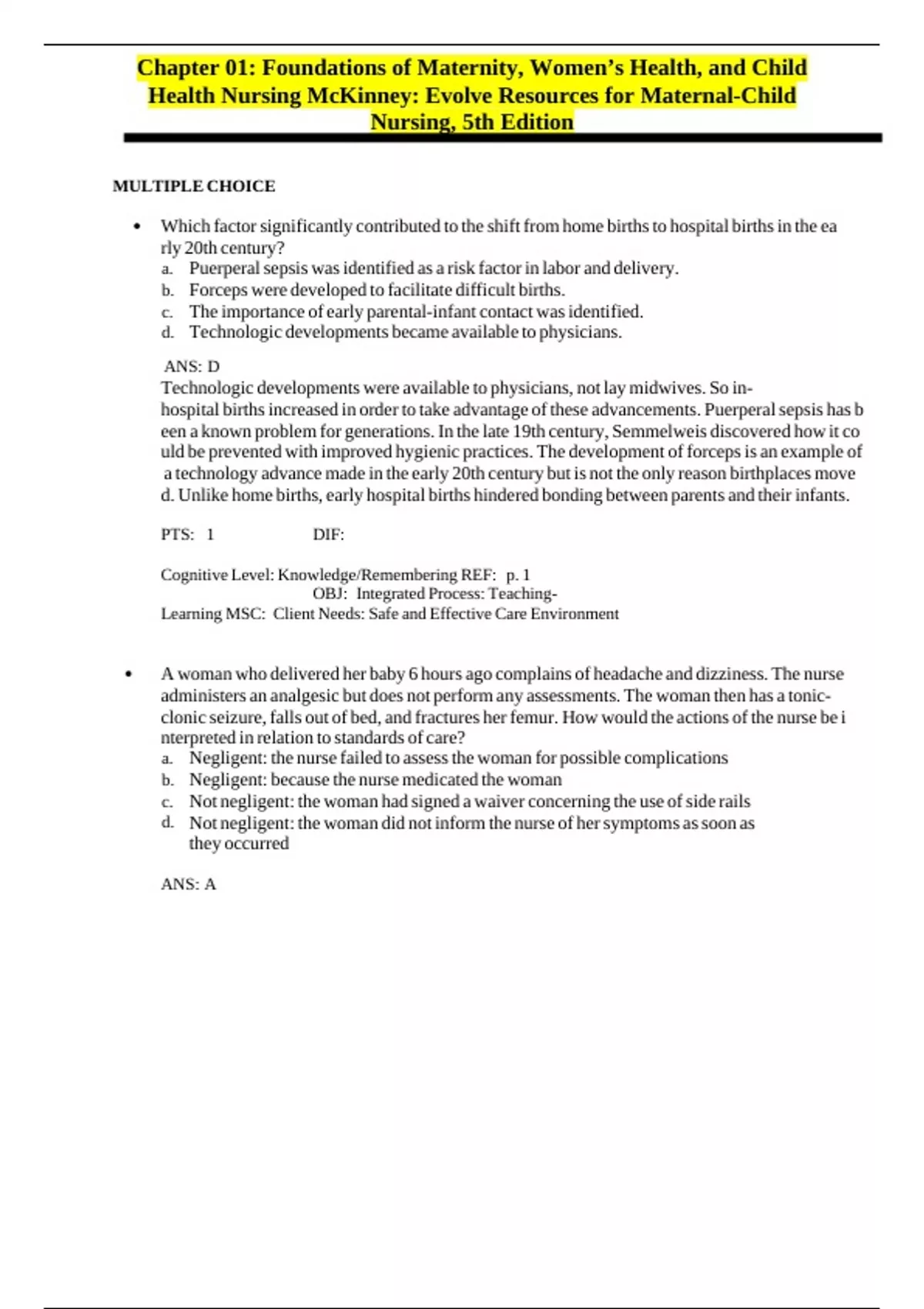 Chapter 01: Foundations of Maternity, Women’s Health, and Child Health ...
