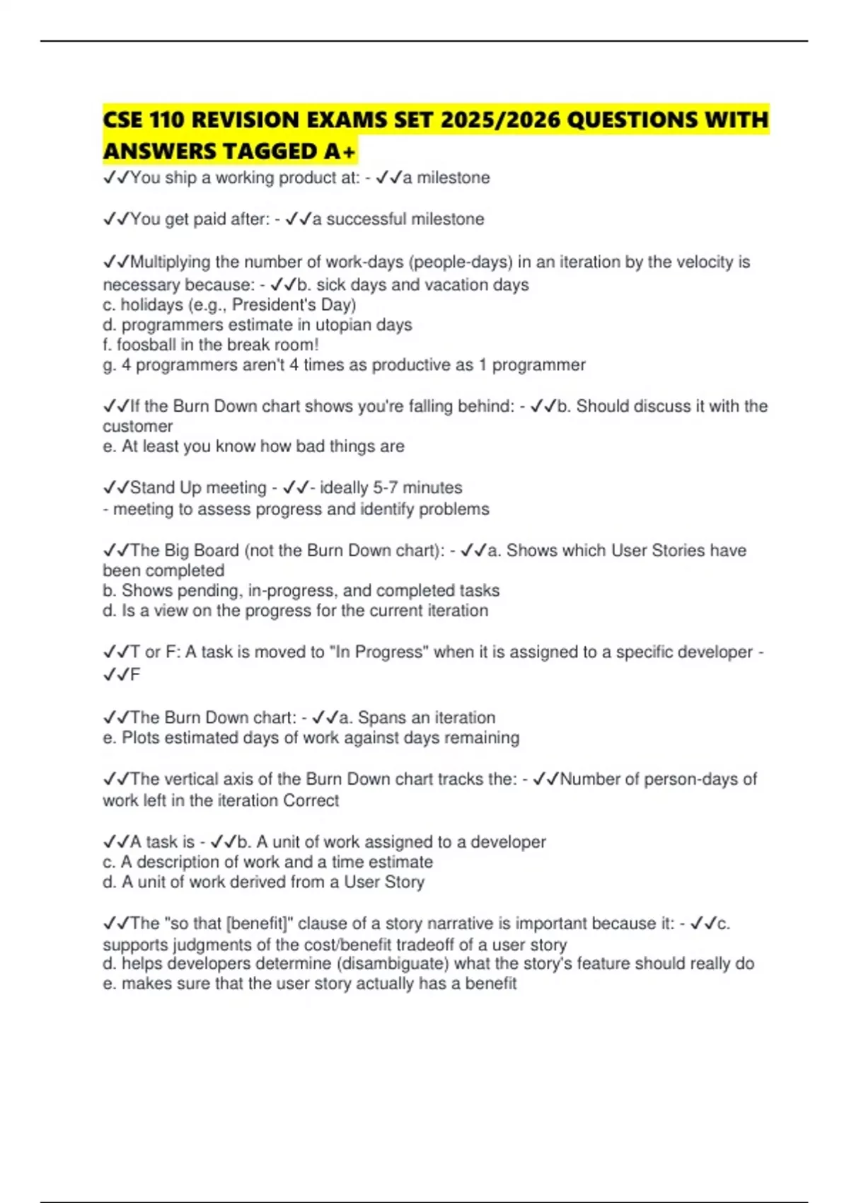 CSE 110 REVISION EXAMS SET 2025/2026 QUESTIONS WITH ANSWERS TAGGED A+ ...