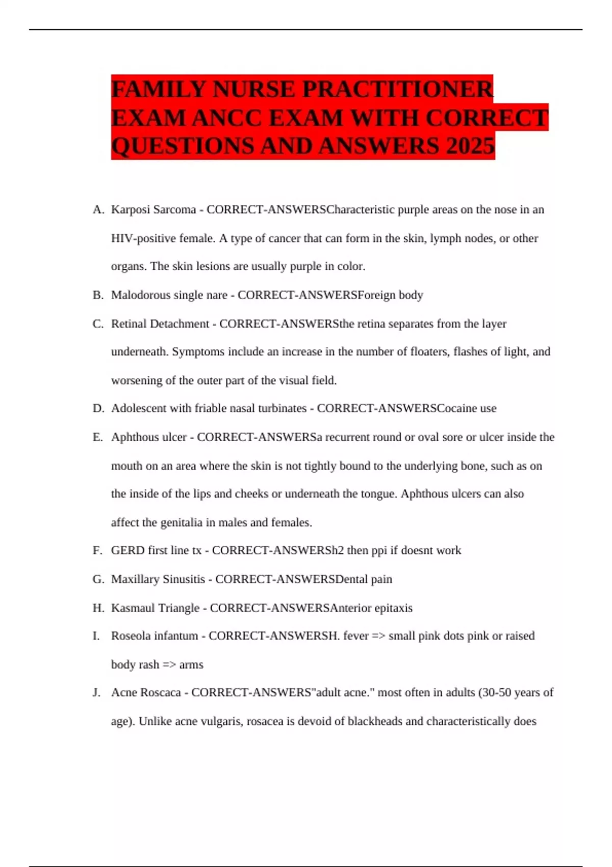 FAMILY NURSE PRACTITIONER EXAM ANCC EXAM WITH CORRECT QUESTIONS AND ...