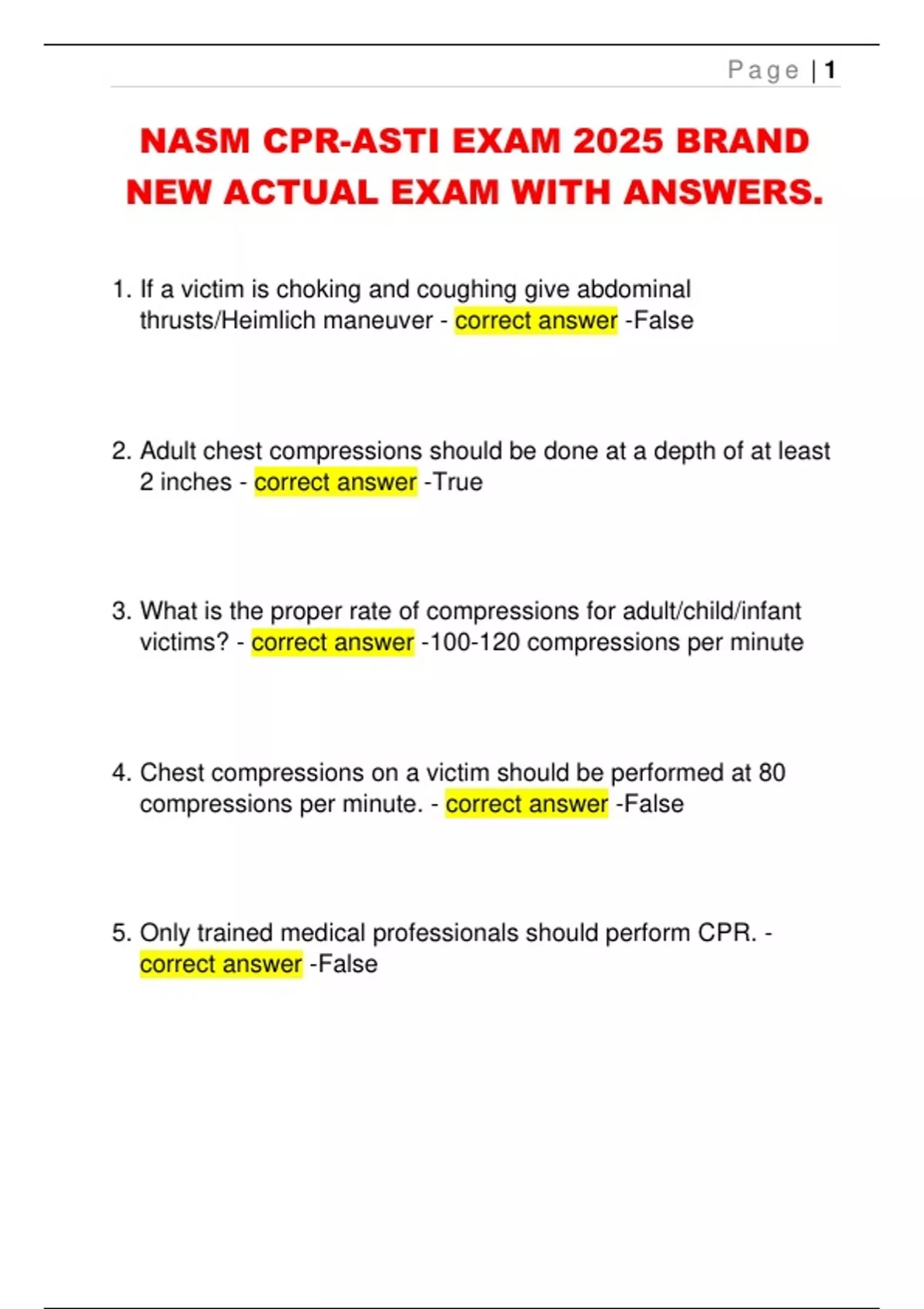 NASM CPR-ASTI EXAM 2025 BRAND NEW ACTUAL EXAM WITH ANSWERS. - NASM CPR ...