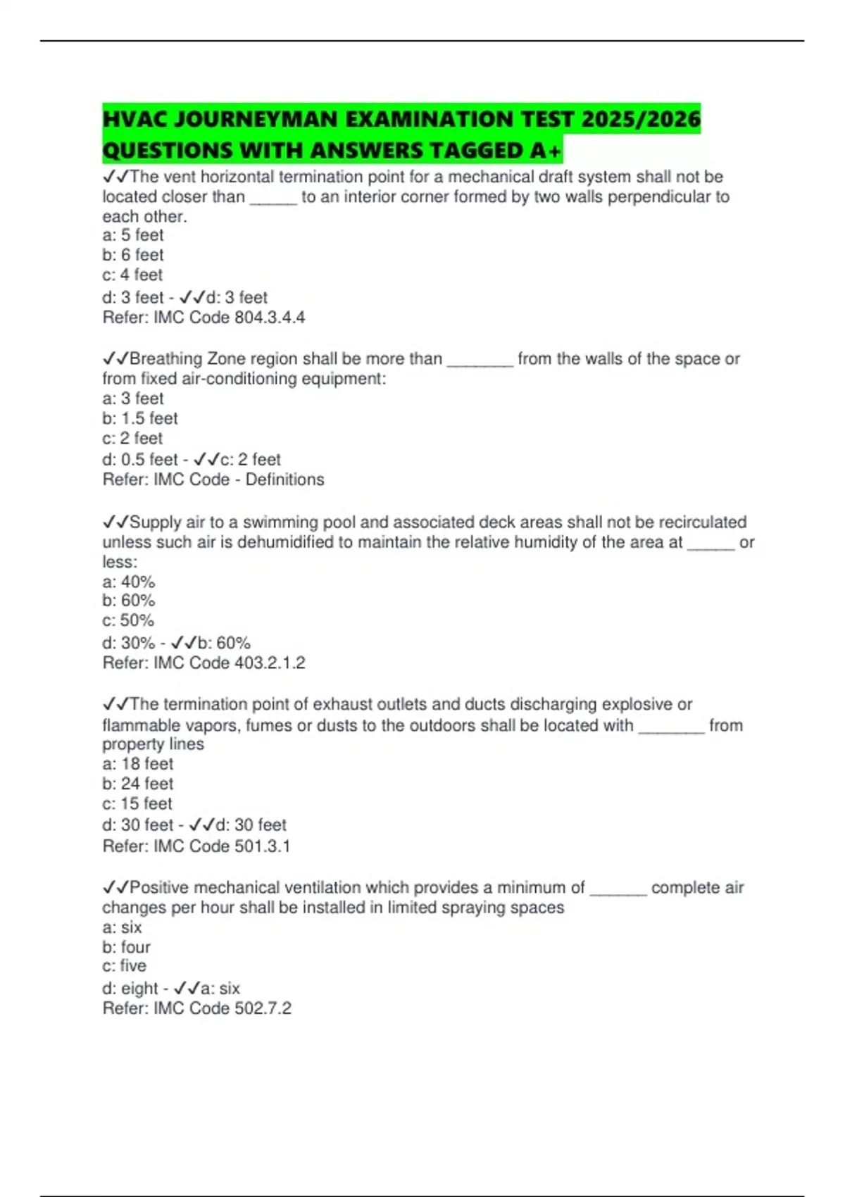 HVAC JOURNEYMAN EXAMINATION TEST 2025/2026 QUESTIONS WITH ANSWERS ...
