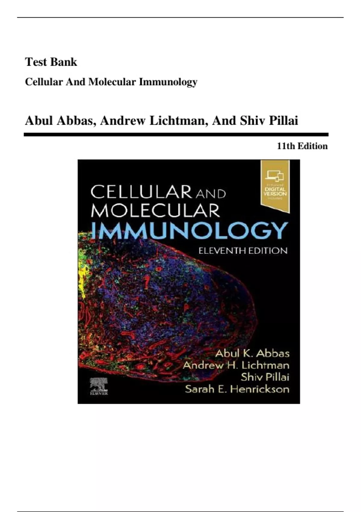 Test Bank For Cellular and Molecular Immunology, 11th Edition by Abul K ...