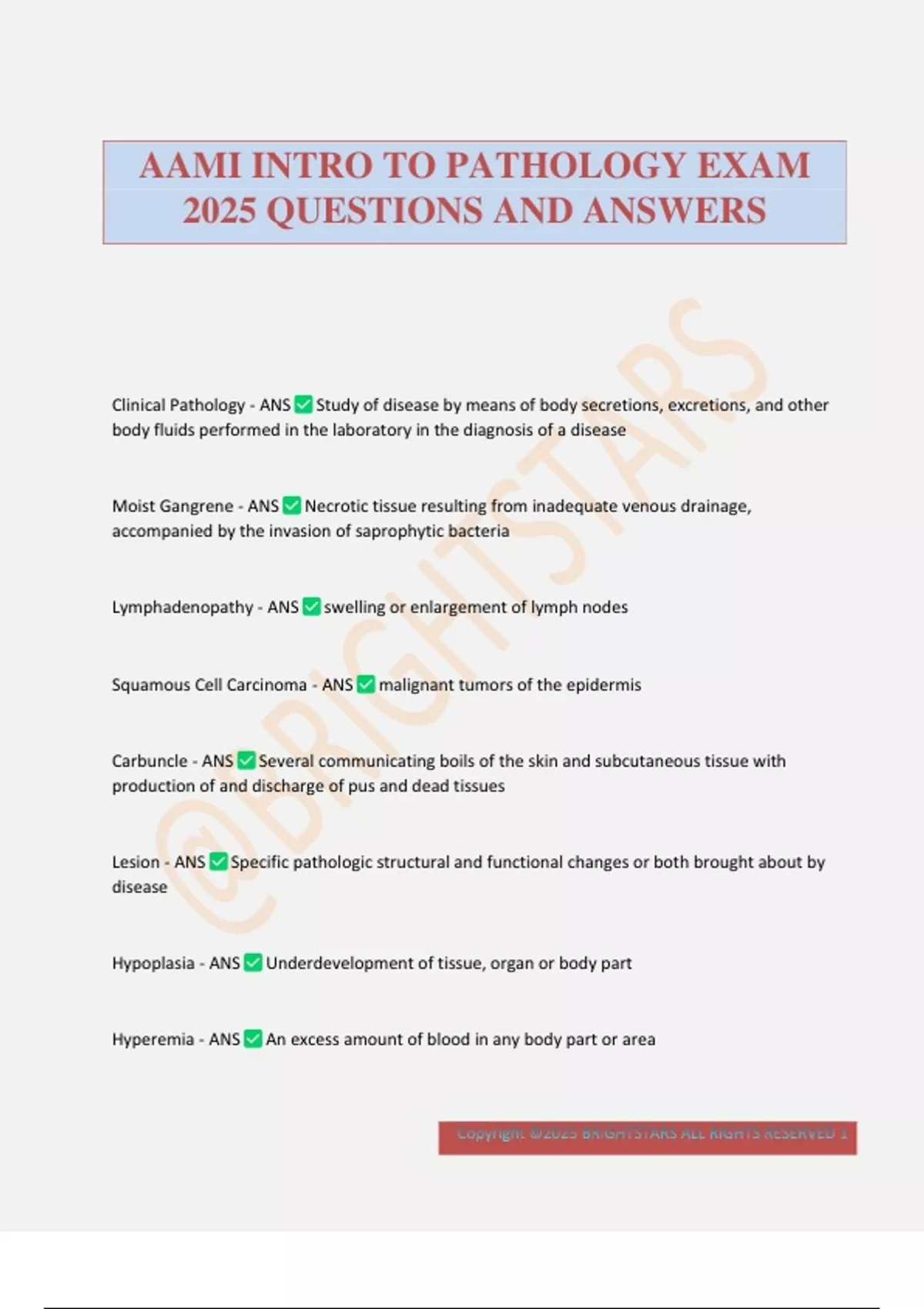AAMI INTRO TO PATHOLOGY EXAM 2025 QUESTIONS AND ANSWERS - PATHOLOGY ...
