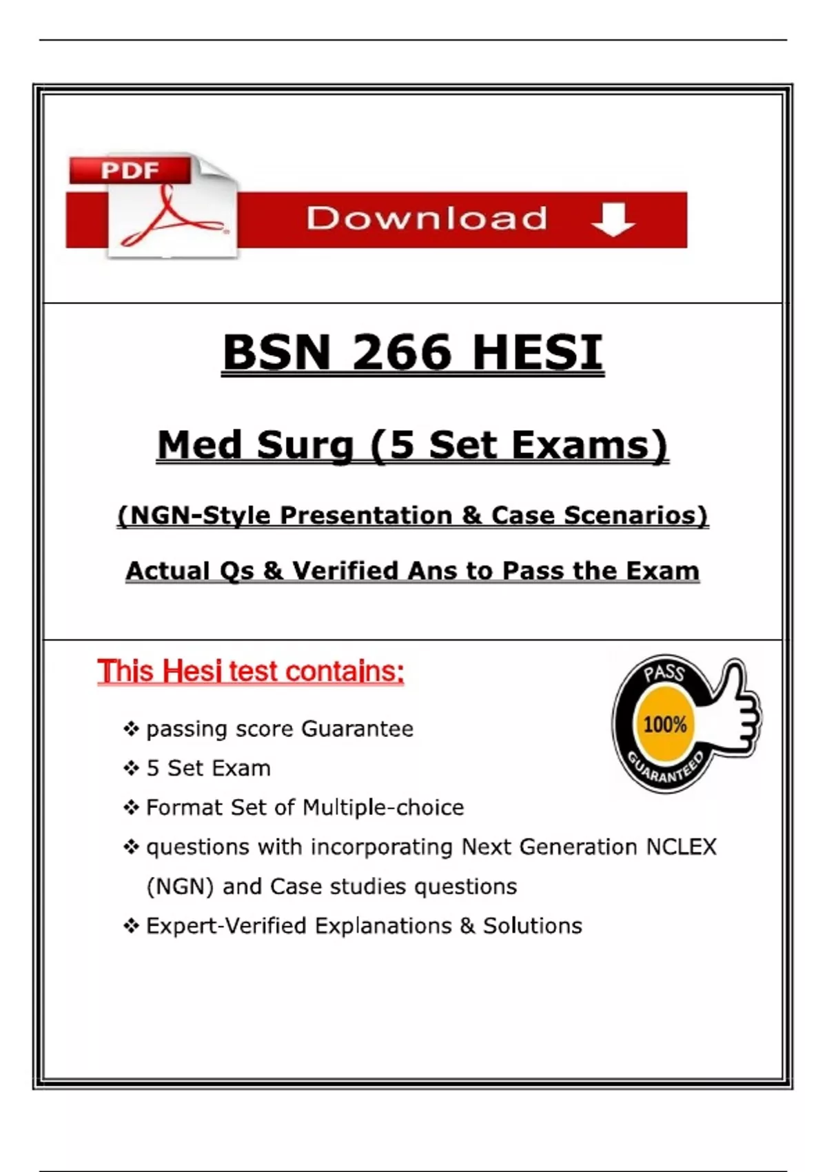 BSN 266 HESI Exam Prep – 5 Full Practice Sets | Critical Nursing Concepts & NCLEX-Style ...