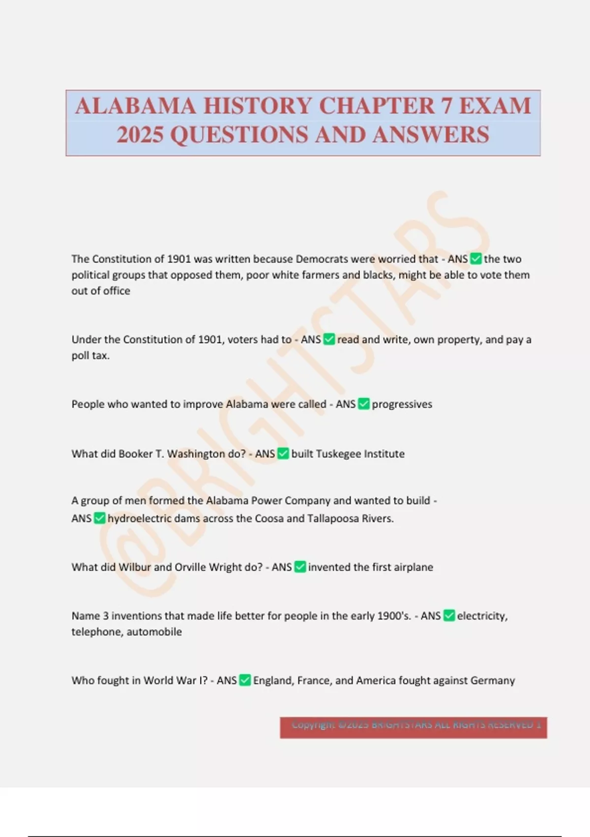 ALABAMA HISTORY CHAPTER 7 EXAM 2025 QUESTIONS AND ANSWERS - ALABAMA ...
