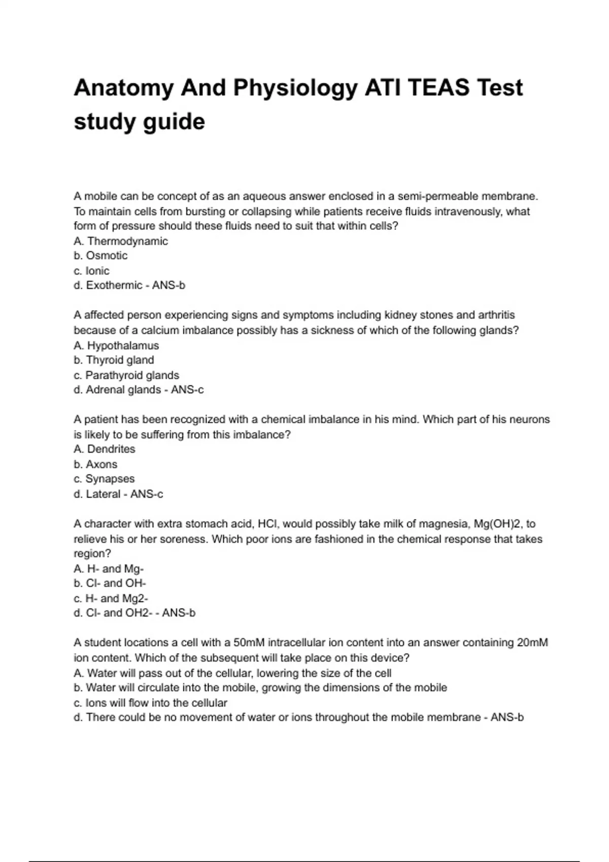 Anatomy And Physiology ATI TEAS NEWEST 2025/2026 ACTUAL COMPLETE ...