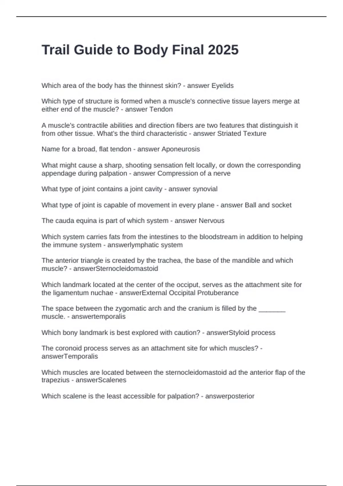 Trail Guide to Body Final 2025 Questions and Answers 100% Correct ...