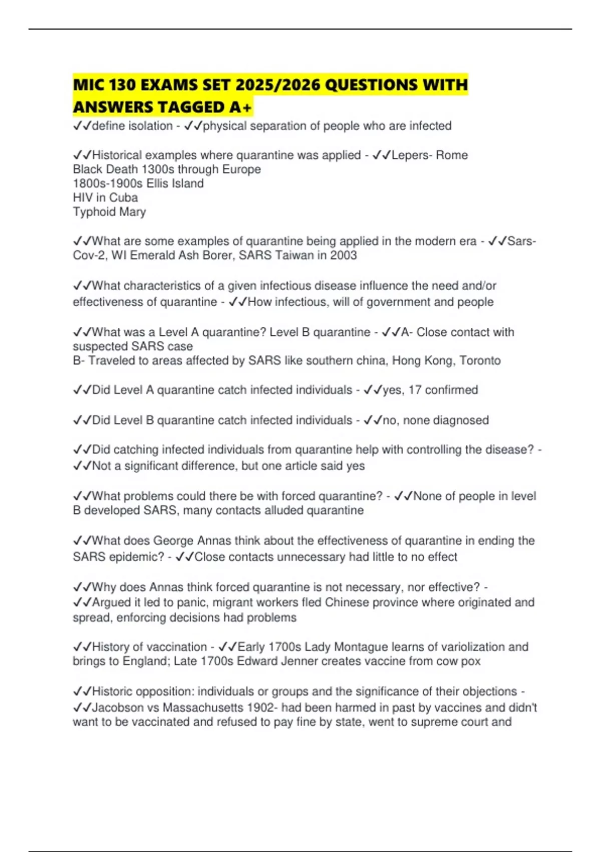MIC 130 EXAMS SET 2025/2026 QUESTIONS WITH ANSWERS TAGGED A+ - MIC 130 - Stuvia US