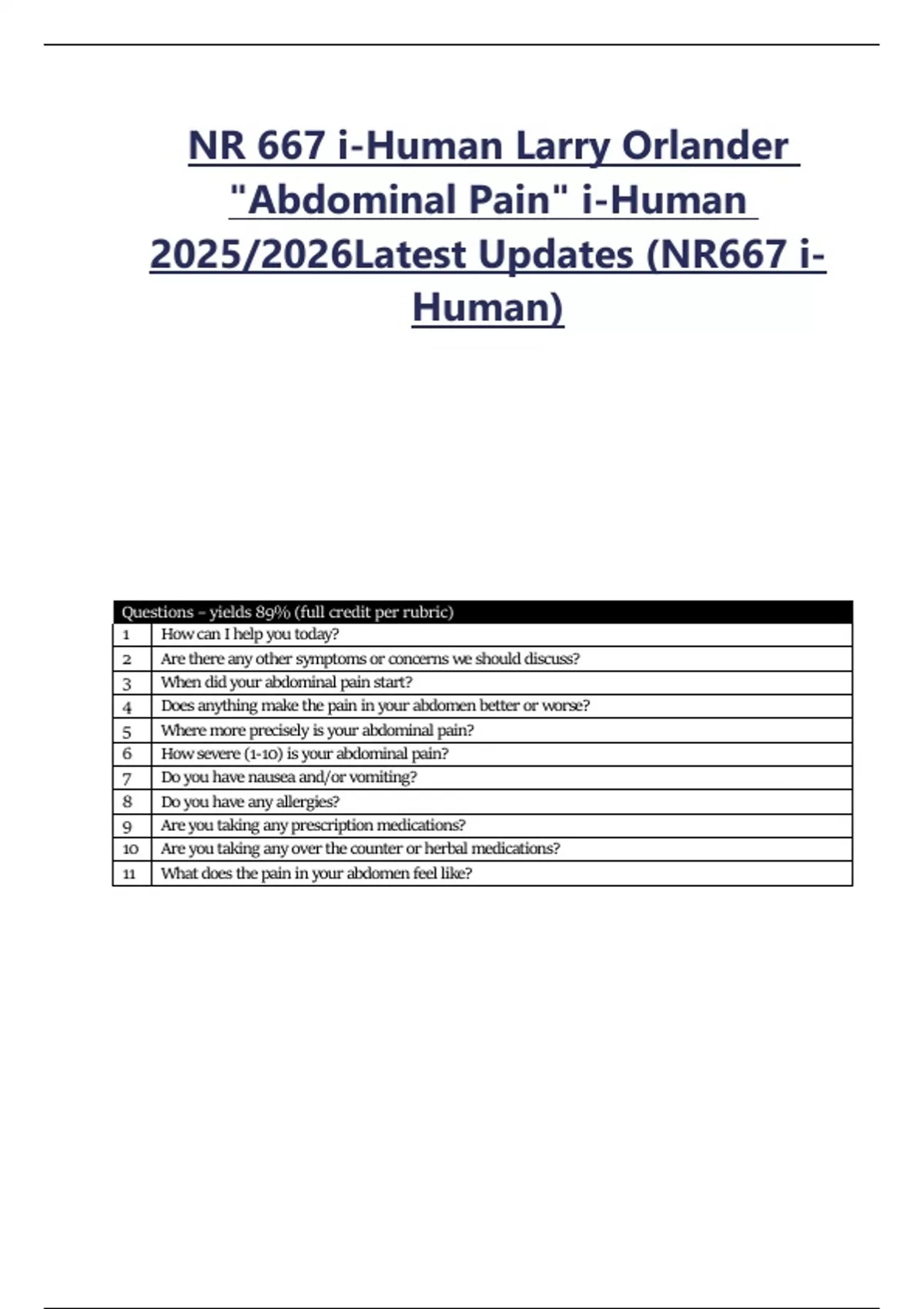 NR 667 i-Human Larry Orlander "Abdominal Pain" i-Human 2025/2026Latest ...