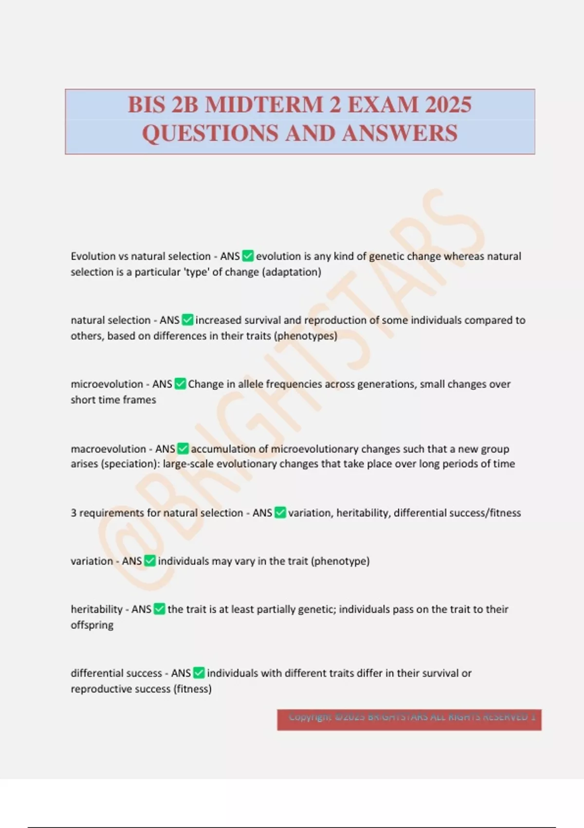 BIS 2B MIDTERM 2 EXAM 2025 QUESTIONS AND ANSWERS - BIS 2B - Stuvia US