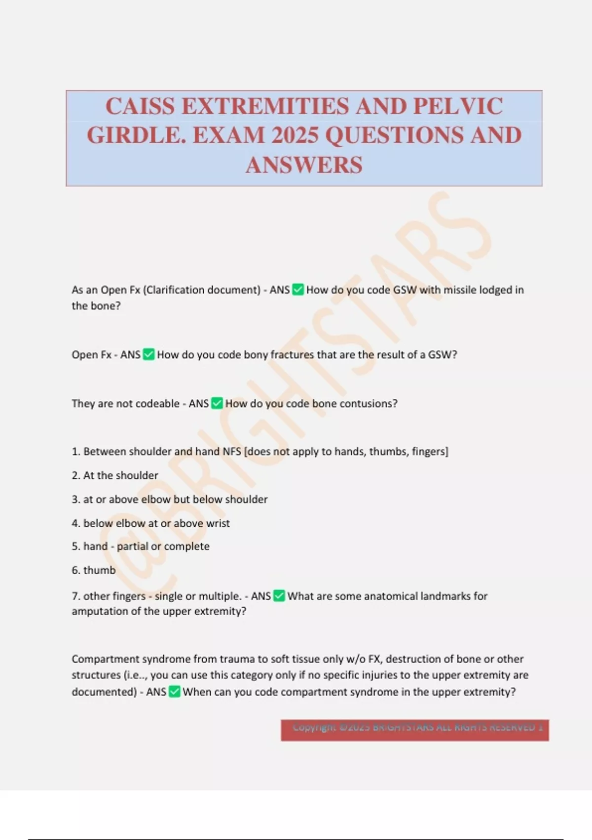 CAISS EXTREMITIES AND PELVIC GIRDLE. EXAM 2025 QUESTIONS AND ANSWERS ...