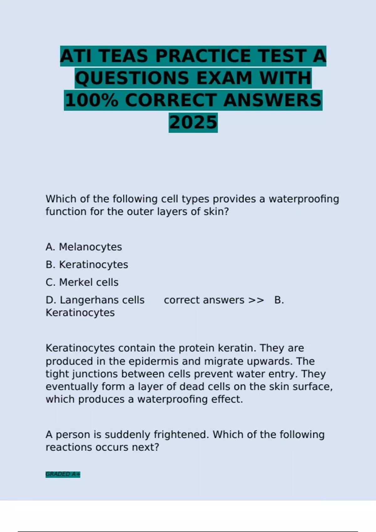 ATI TEAS PRACTICE TEST A QUESTIONS EXAM WITH 100% CORRECT ANSWERS 2025 ...