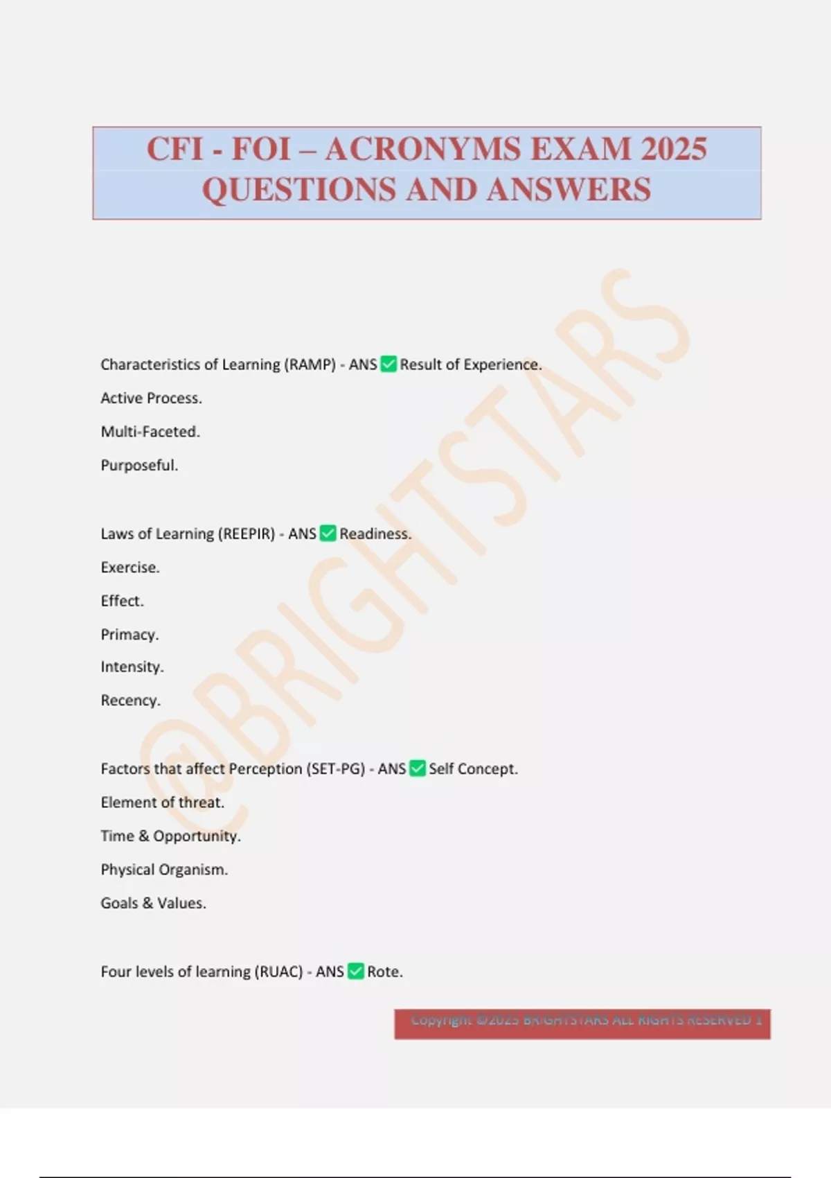 CFI - FOI – ACRONYMS EXAM 2025 QUESTIONS AND ANSWERS - CFI - Stuvia US
