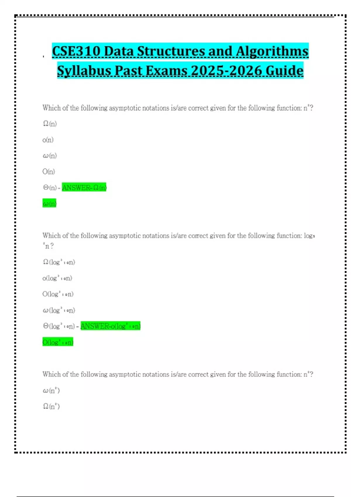 CSE310 Data Structures and Algorithms Syllabus Past Exams Guide - CSE310 Data Structures and ...