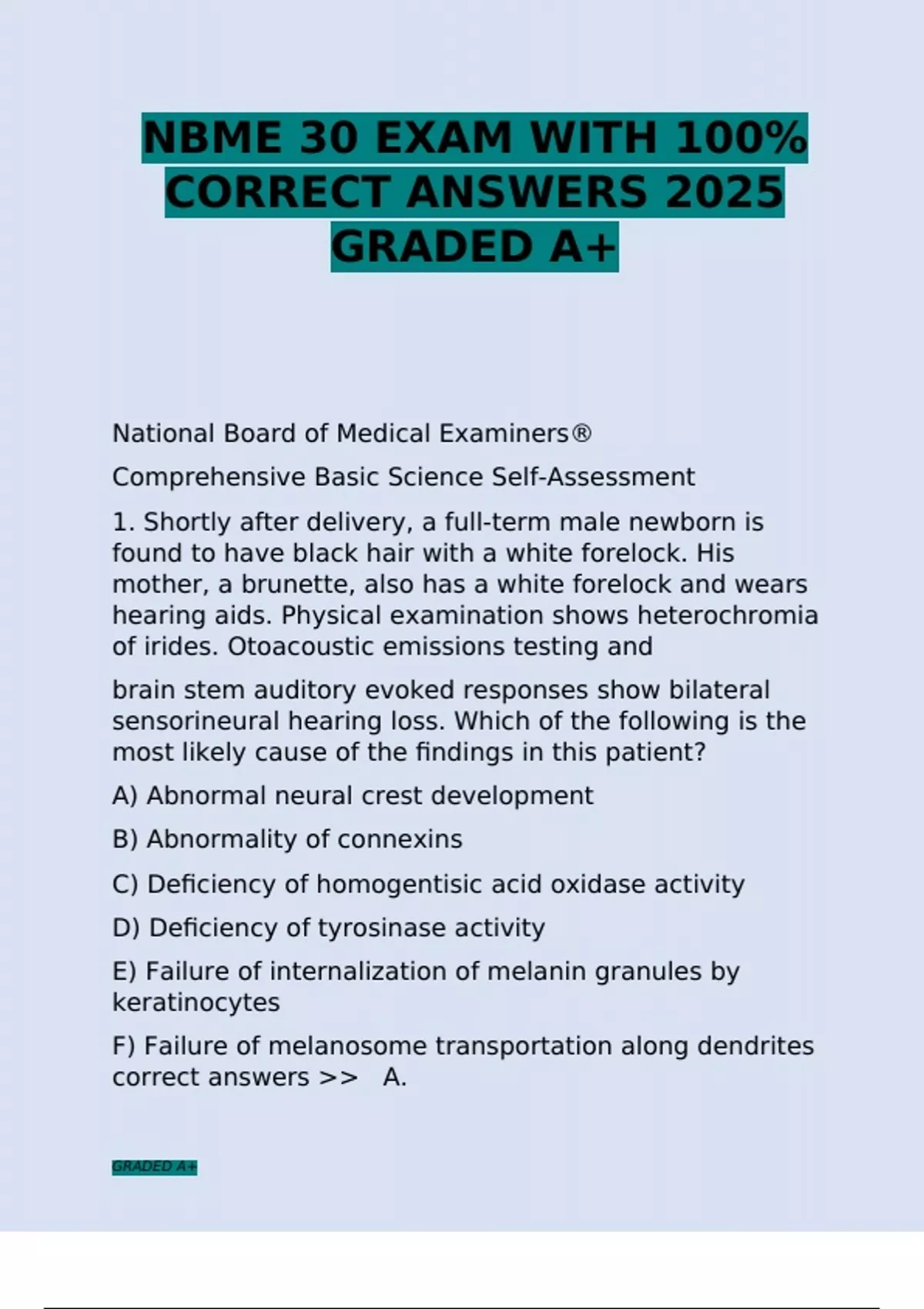 NBME 30 EXAM WITH 100% CORRECT ANSWERS 2025 GRADED A+ - NBME 30 EX ...