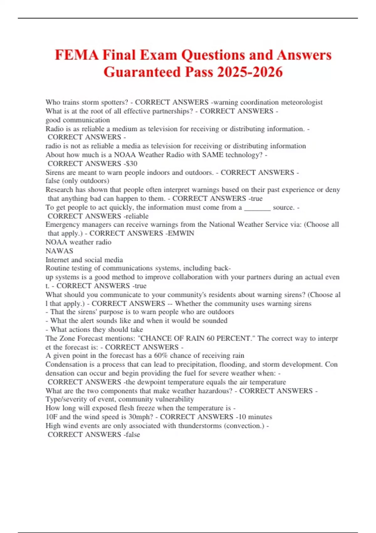 FEMA Final Exam Questions and Answers Guaranteed Pass - Spotter Network ...