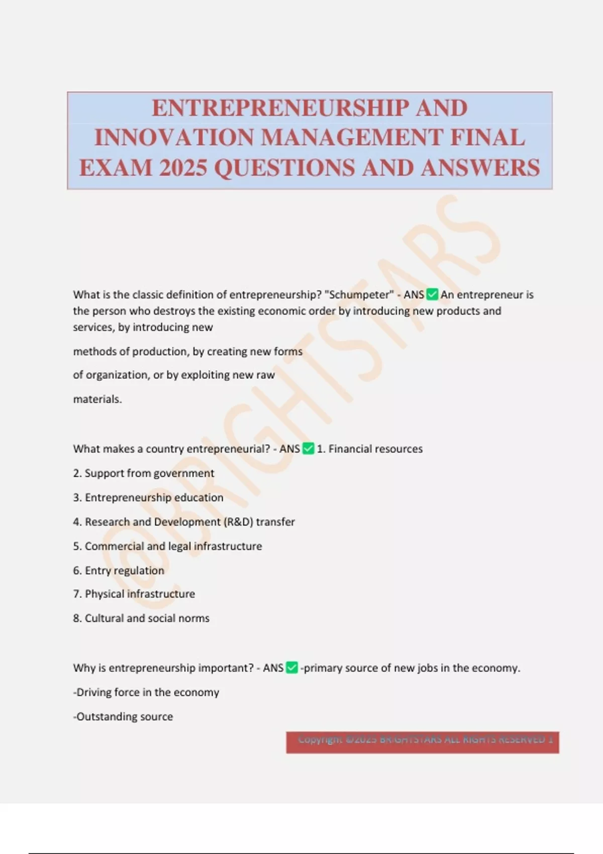 ENTREPRENEURSHIP AND INNOVATION MANAGEMENT FINAL EXAM 2025 QUESTIONS ...