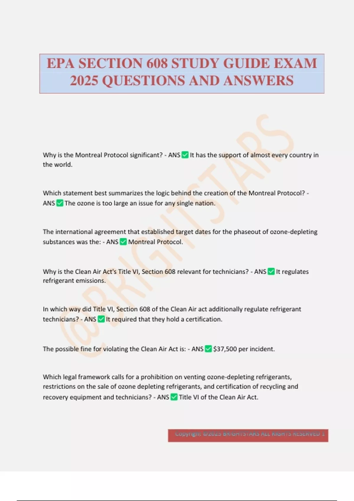 EPA SECTION 608 STUDY GUIDE EXAM 2025 QUESTIONS AND ANSWERS - EPA 608 ...