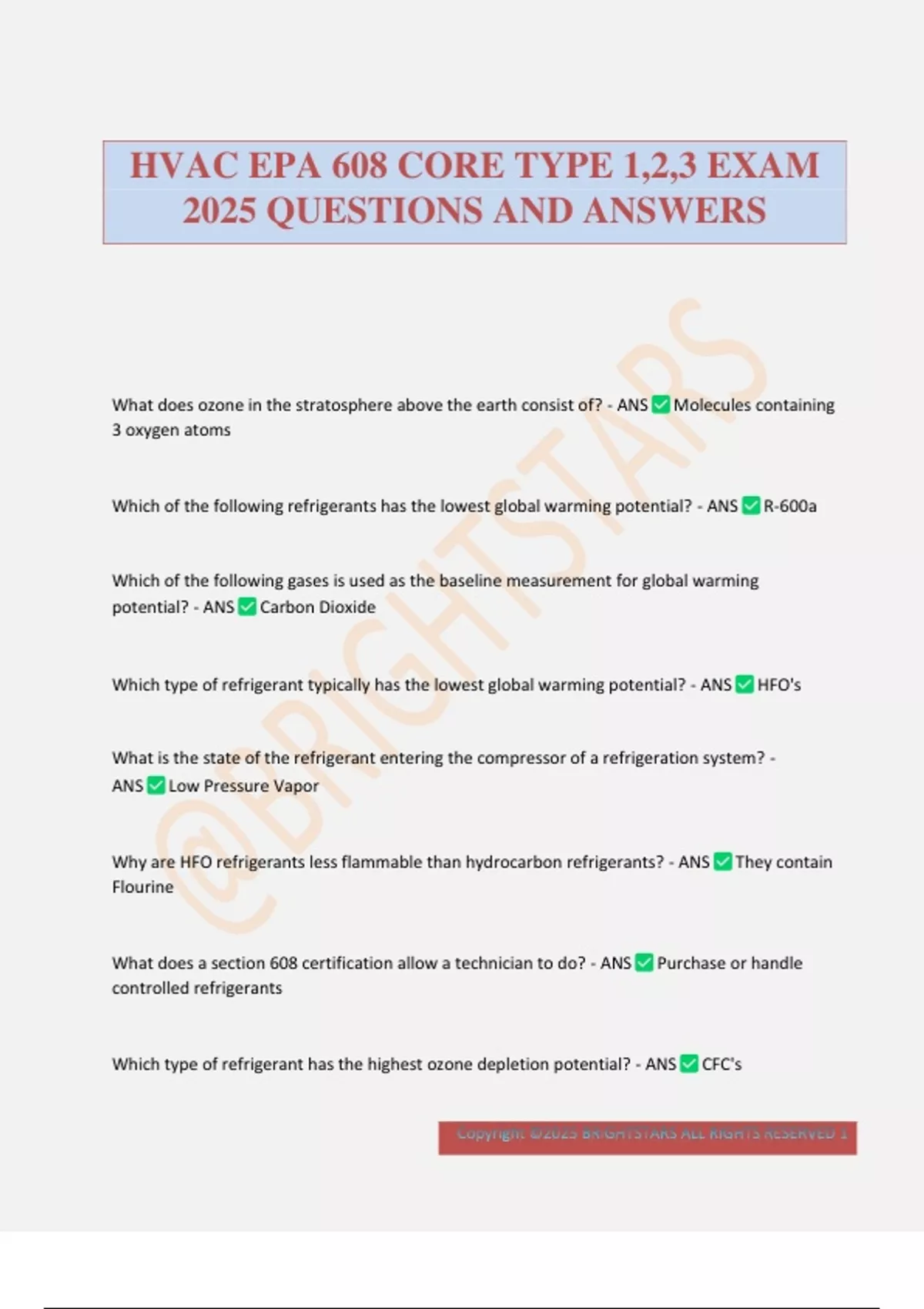 HVAC EPA 608 CORE TYPE 1,2,3 EXAM 2025 QUESTIONS AND ANSWERS - EPA 608 ...