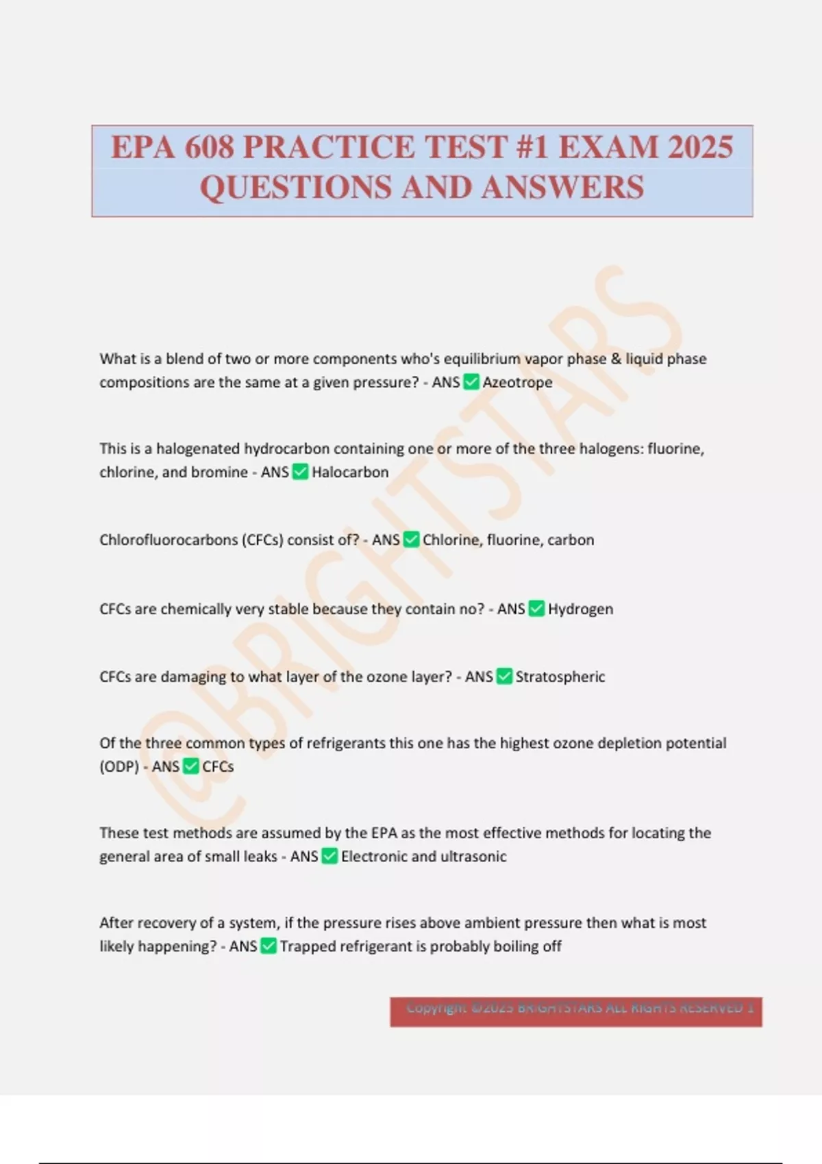 EPA 608 PRACTICE TEST #1 EXAM 2025 QUESTIONS AND ANSWERS - EPA 608 ...