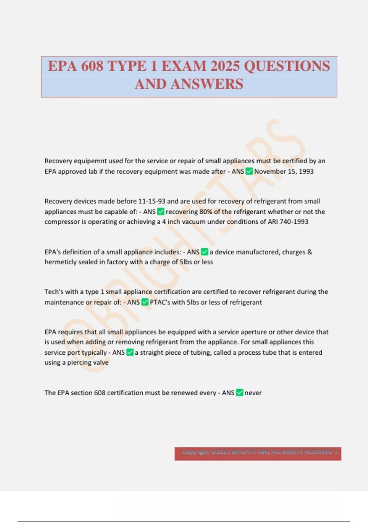 EPA 608 TYPE 1 EXAM 2025 QUESTIONS AND ANSWERS - EPA 608 - Stuvia US