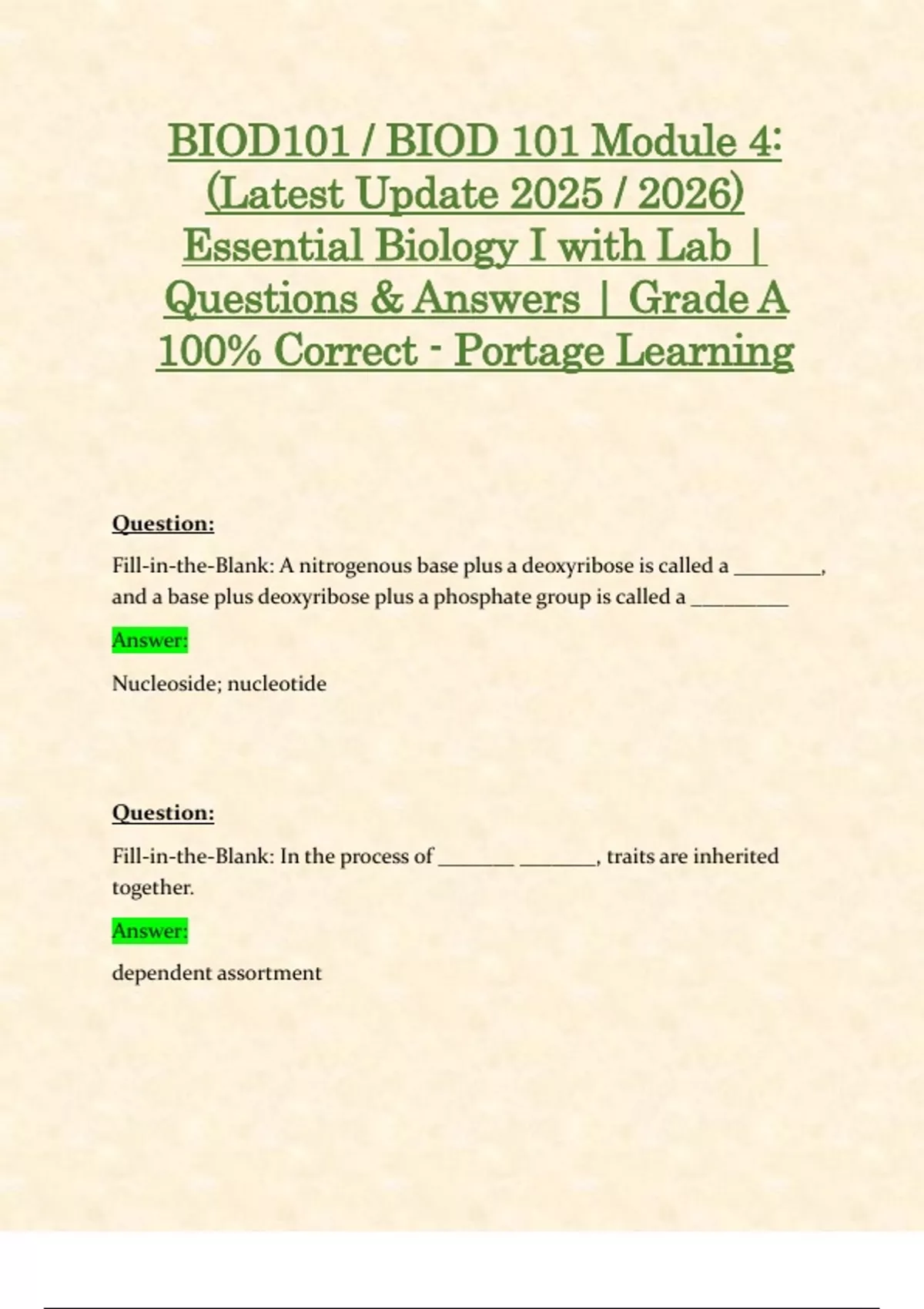 BIOD101 / BIOD 101 Module 4: (Latest Update 2025 / 2026) Essential ...
