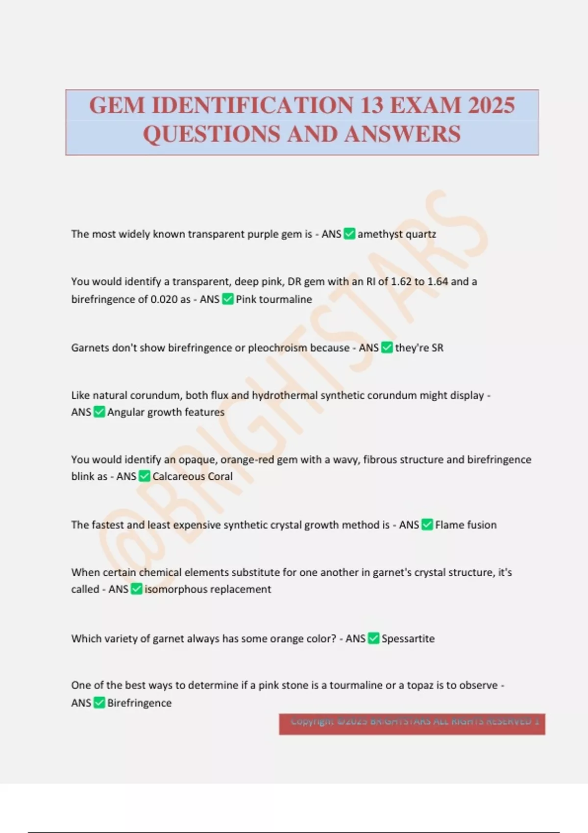 GEM IDENTIFICATION 13 EXAM 2025 QUESTIONS AND ANSWERS - GEM - Stuvia US