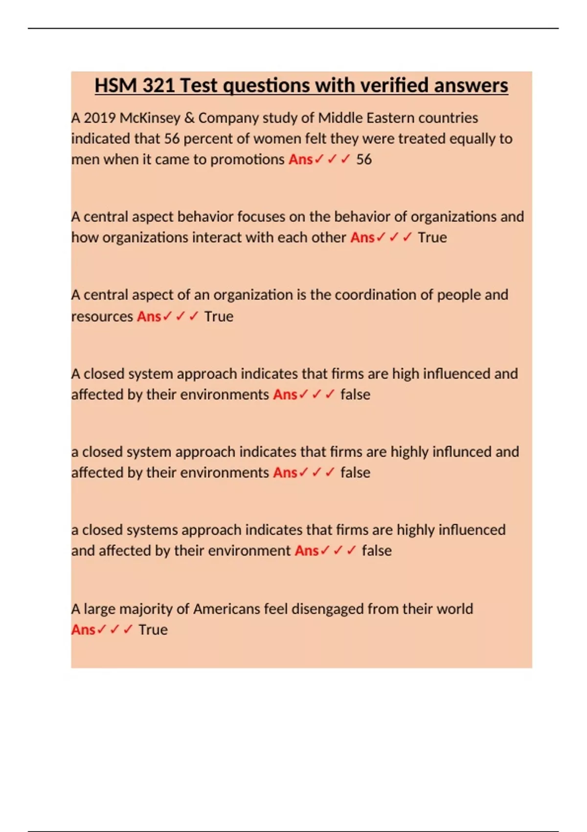 HSM 321 – Test Questions with Verified Answers | Organizational ...