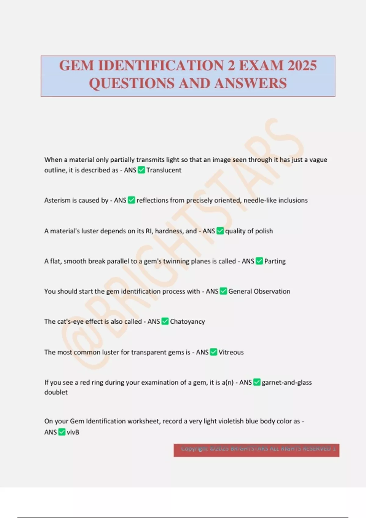 GEM IDENTIFICATION 2 EXAM 2025 QUESTIONS AND ANSWERS - GEM - Stuvia FR