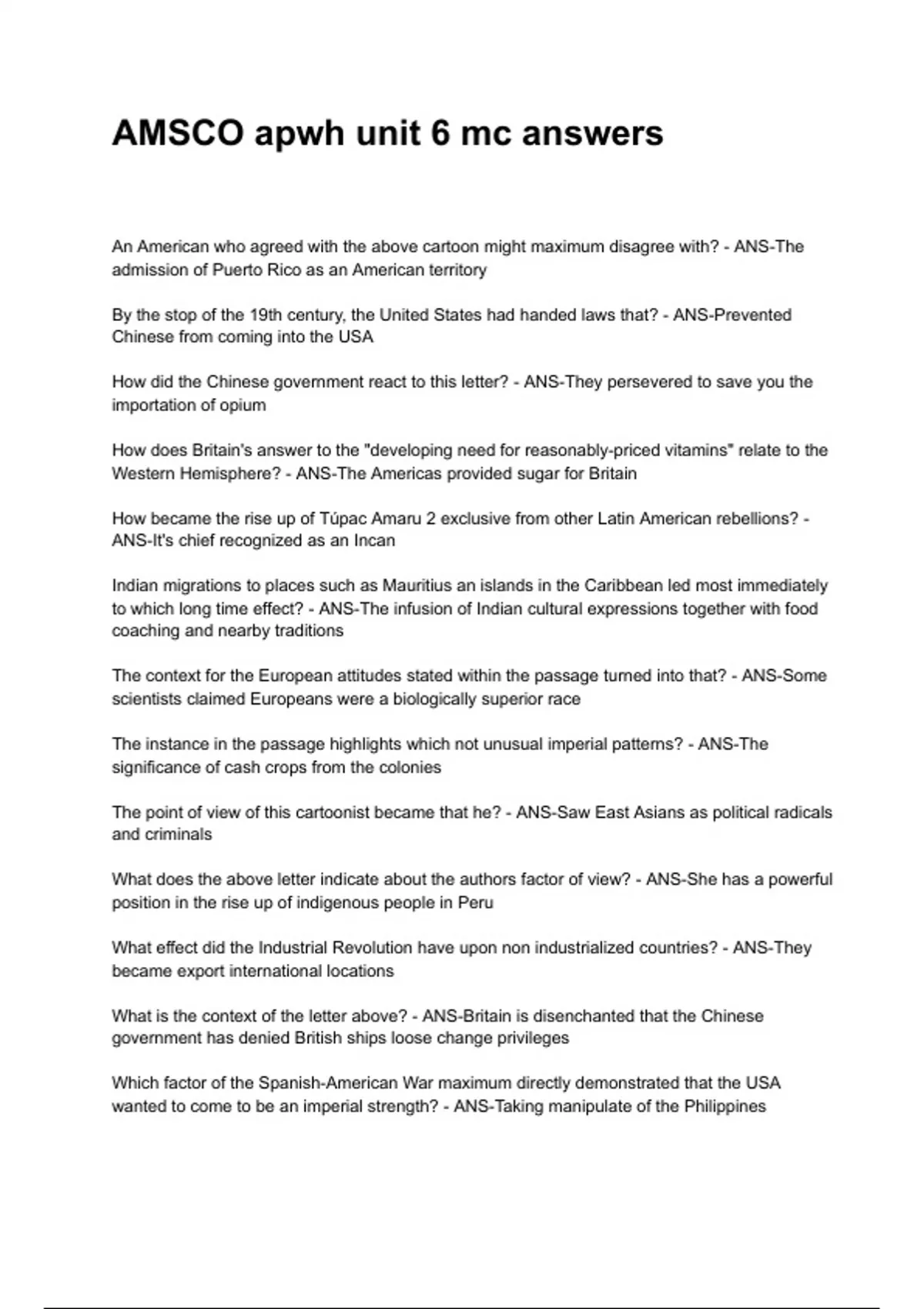 AMSCO apwh unit 6 mc answers NEWEST 2024/2025 ACTUAL COMPLETE QUESTIONS ...