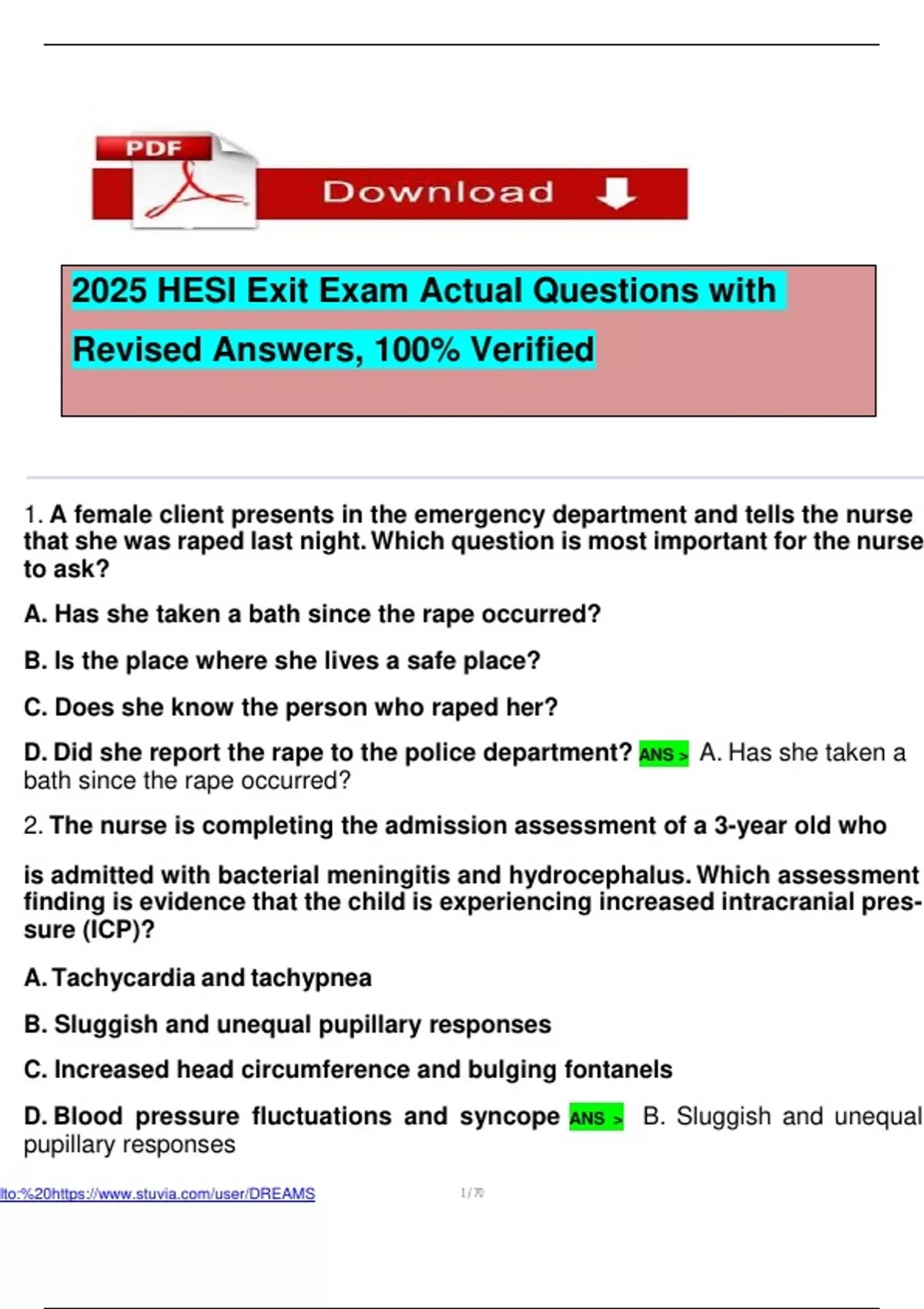 2025 HESI Exit Exam Actual Questions with Revised Answers, 100% ...