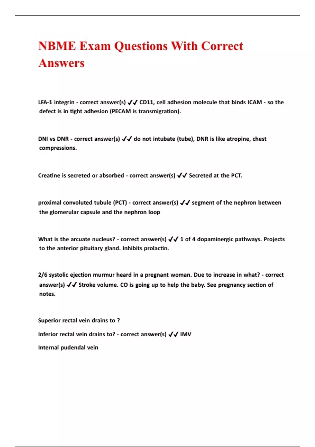 NBME Exam Questions With Correct Answers - NBME - Stuvia US