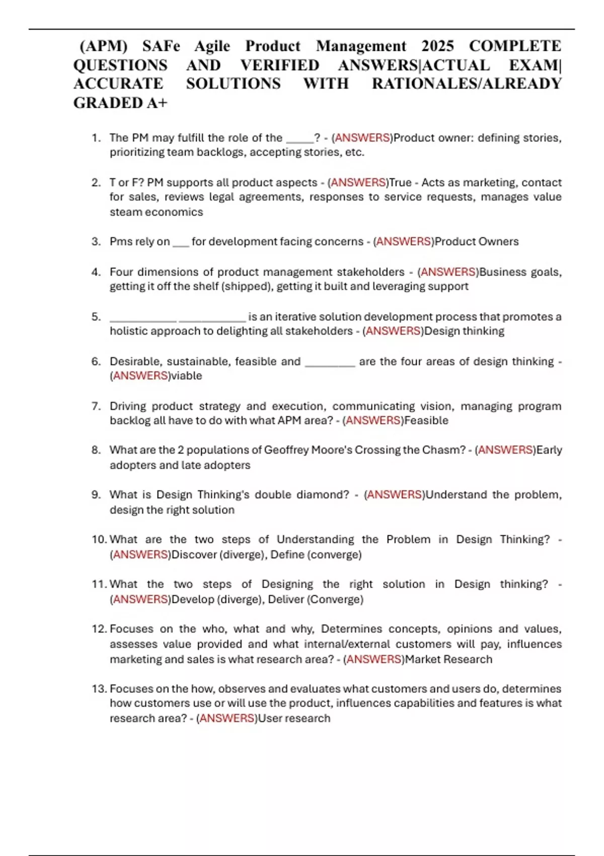 (APM) SAFe Agile Product Management 2025 COMPLETE QUESTIONS AND ...