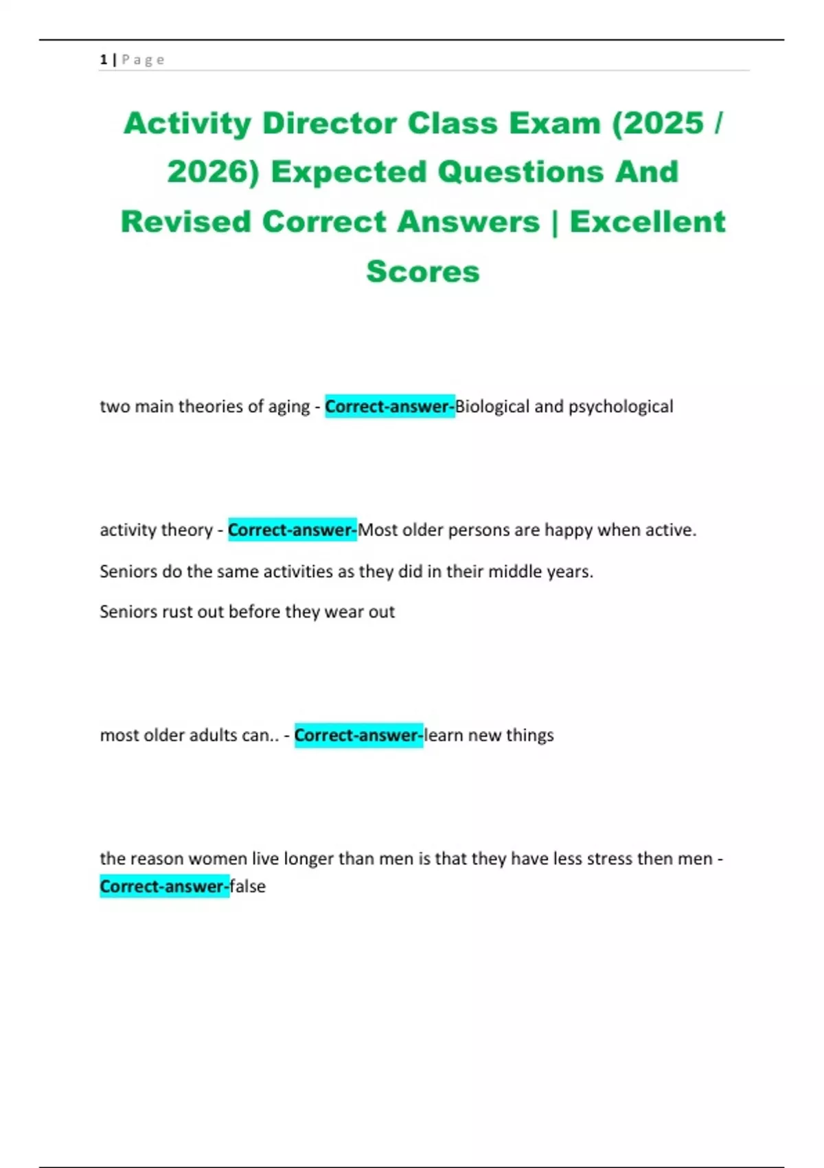 Activity Director Class Exam (2025 / 2026) Expected Questions And ...